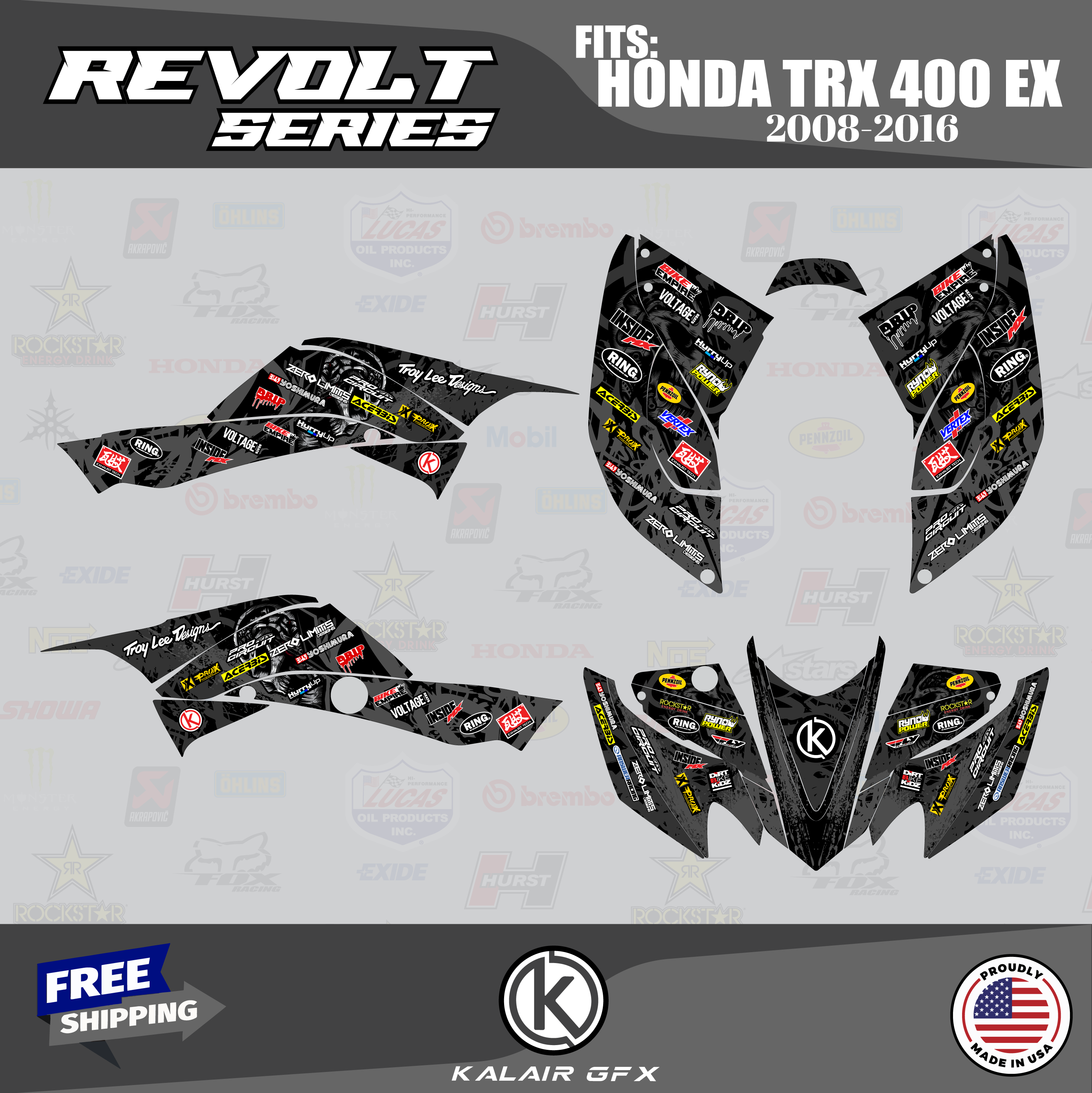 Kalair GFX Graphics Kit for Honda ATV TRX 400EX (2008-2016) Revolt ...