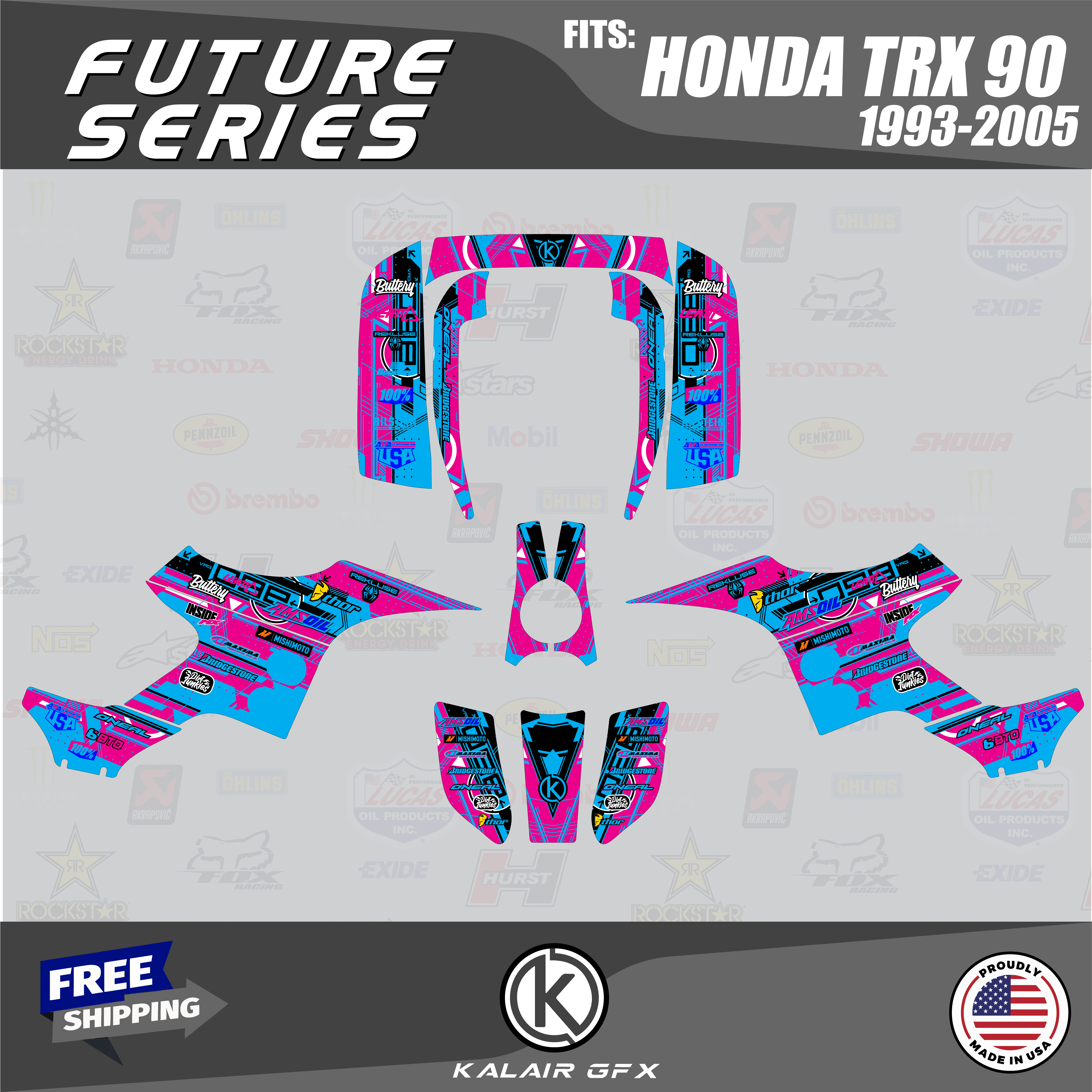 Kalair GFX Graphics Kit for Honda ATV TRX 90 (1993-2005) Future Series ...