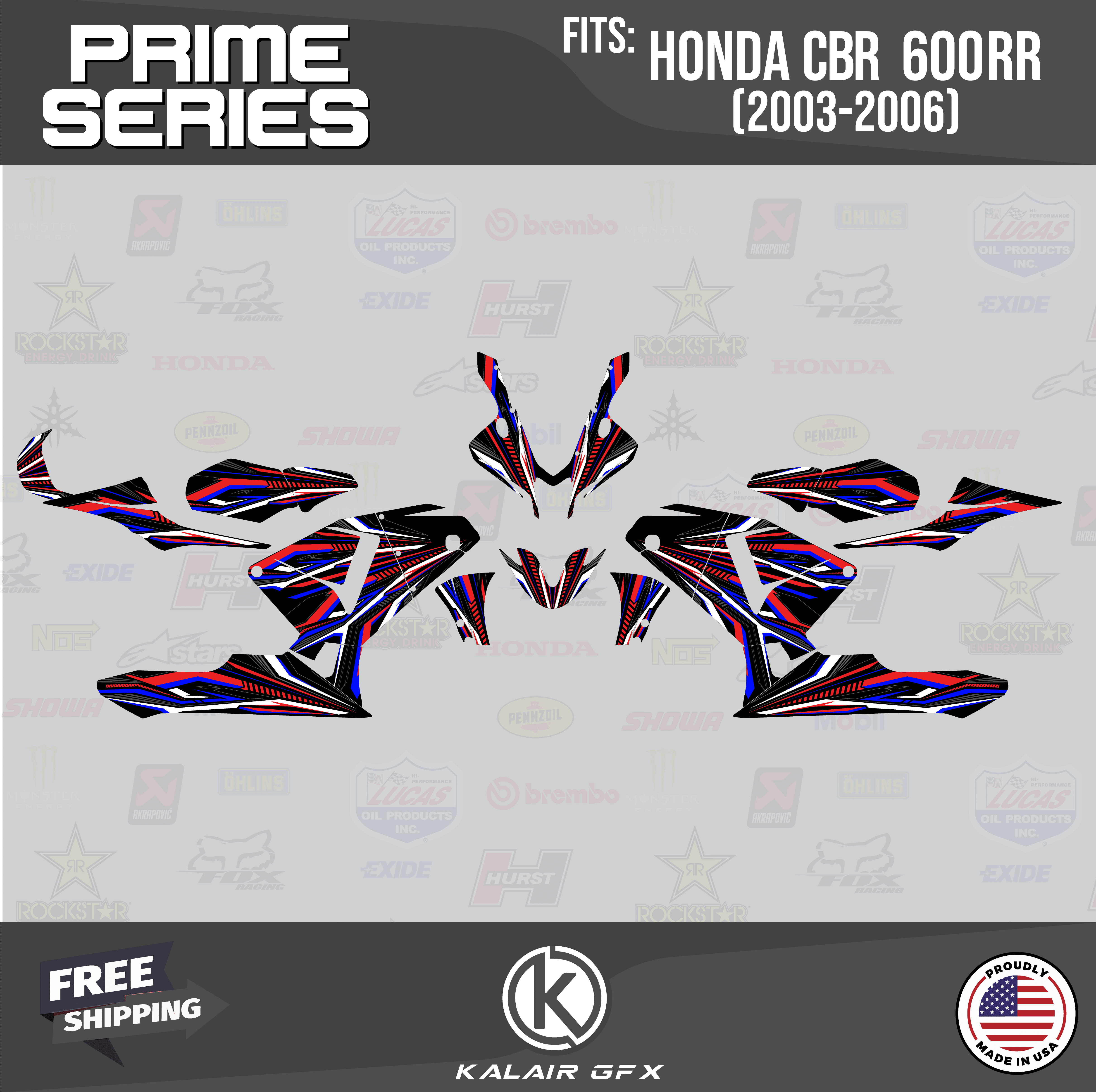 Kalair GFX Graphics Kit for Honda CBR600RR (2003-2006) Prime Series ...