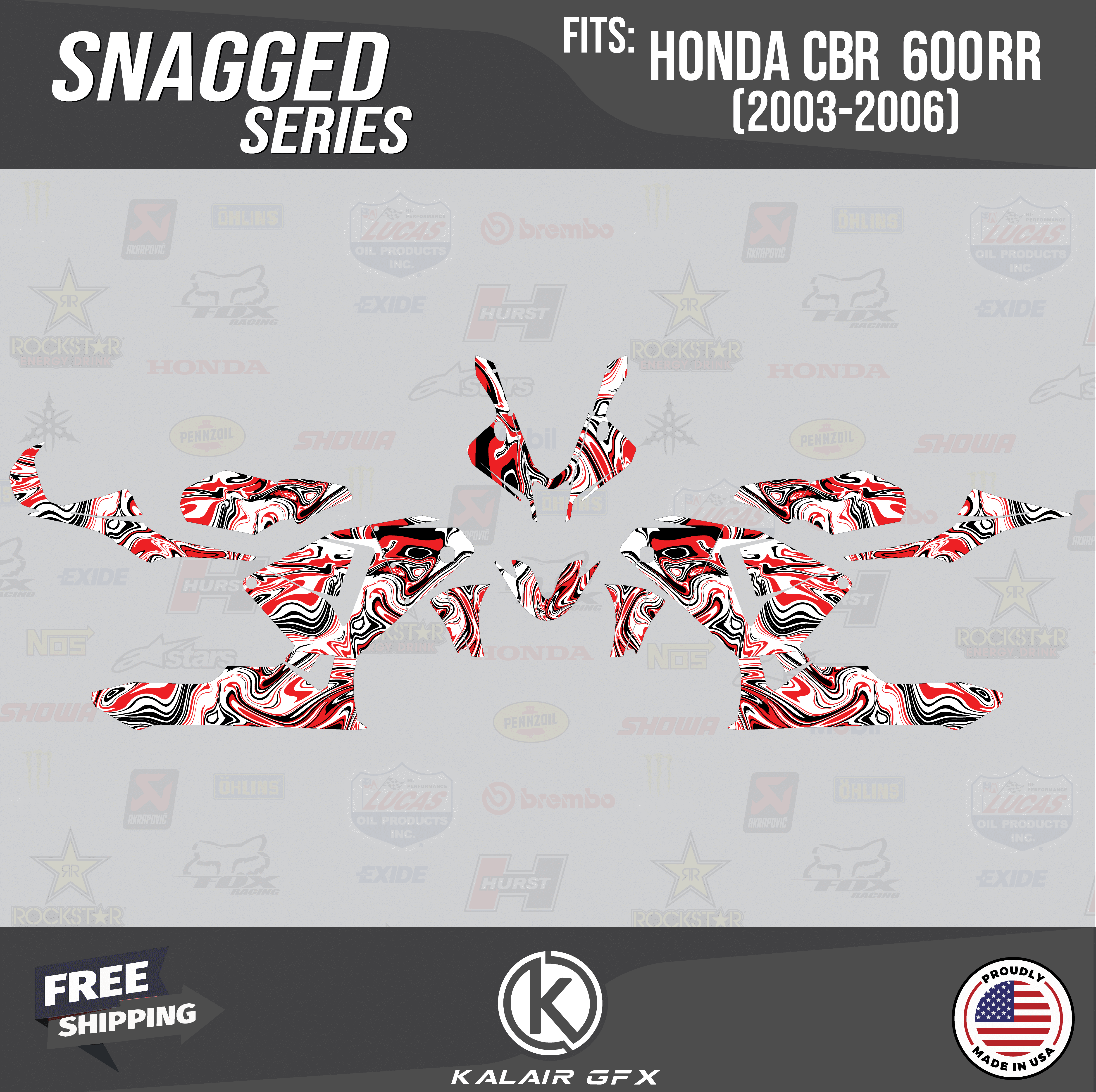 Kalair GFX Graphics Kit for Honda CBR600RR (2003-2006) Snagged Series ...