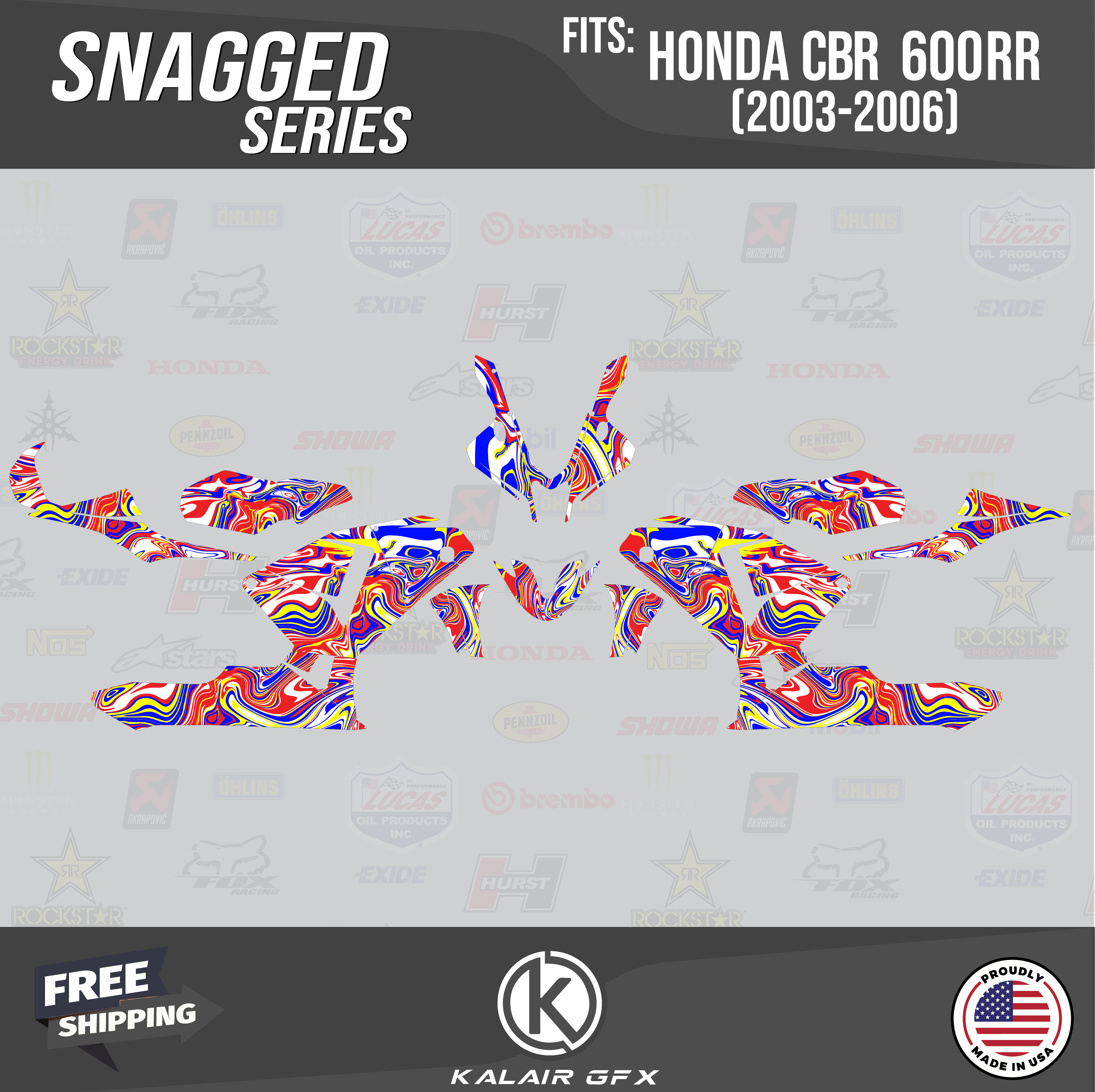 Kalair GFX Graphics Kit for Honda CBR600RR (2003-2006) Snagged Series ...