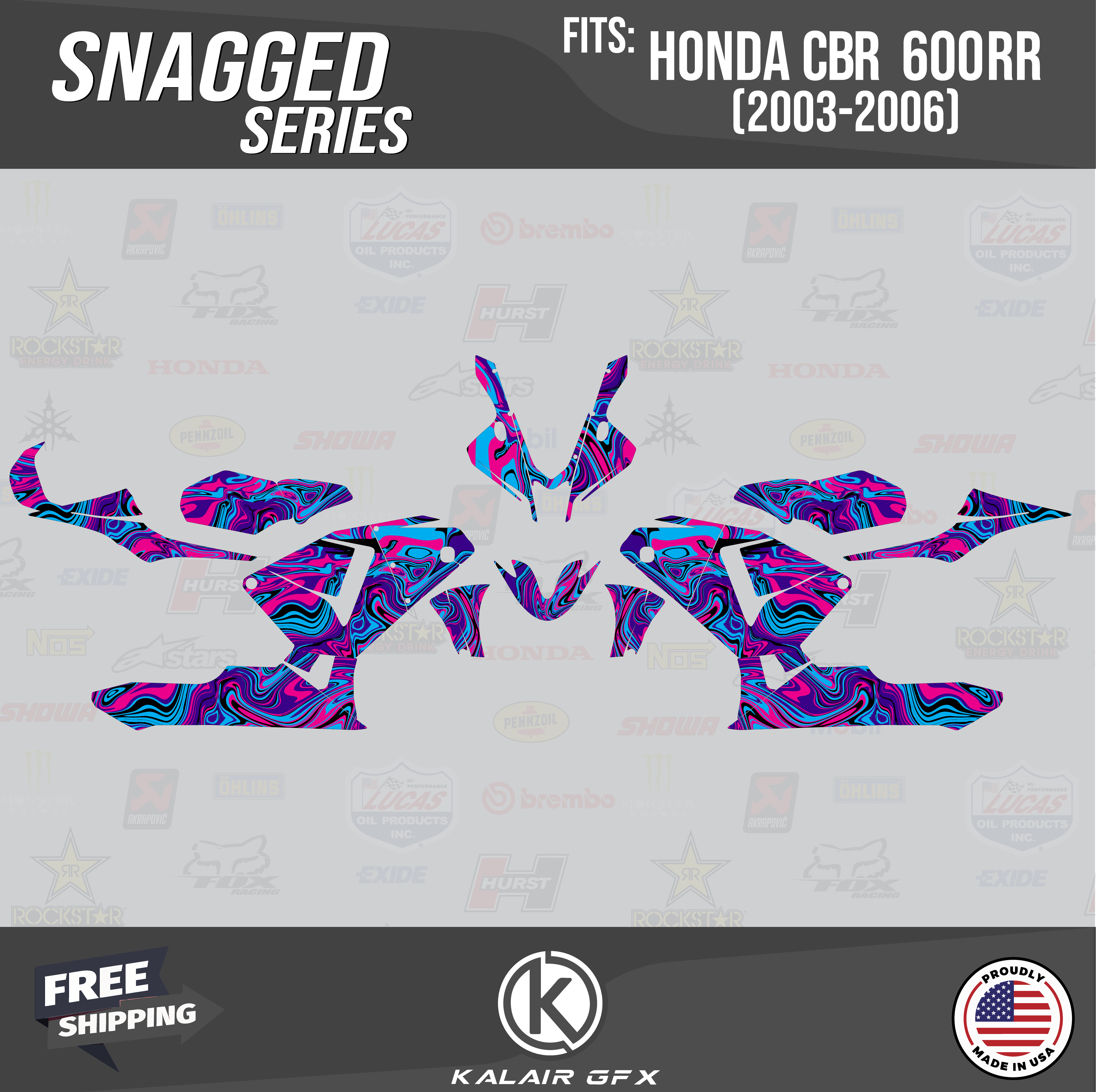 Kalair GFX Graphics Kit for Honda CBR600RR (2003-2006) Snagged Series ...