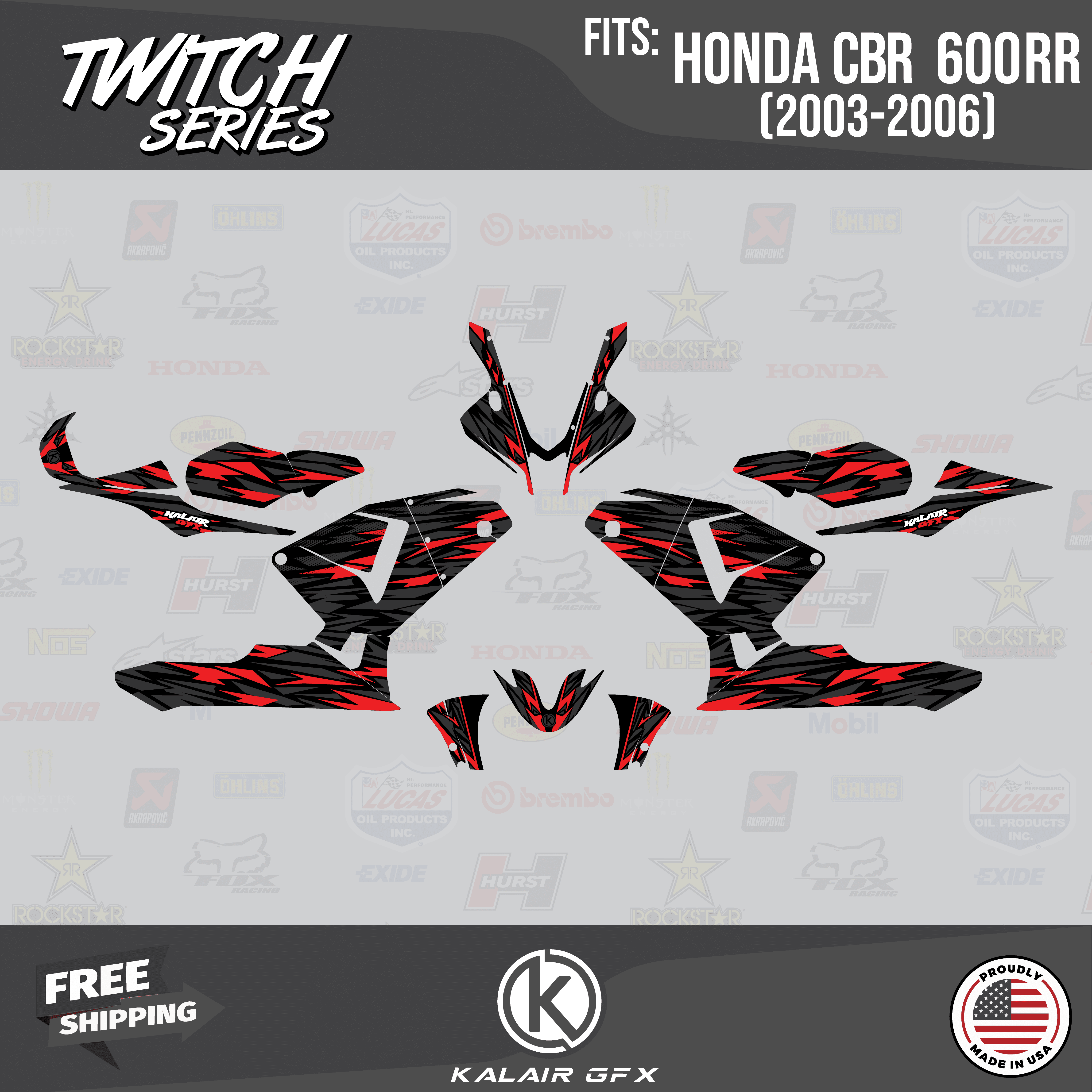 Kalair GFX Graphics Kit for Honda CBR600RR (2003-2006) Twitch Series ...