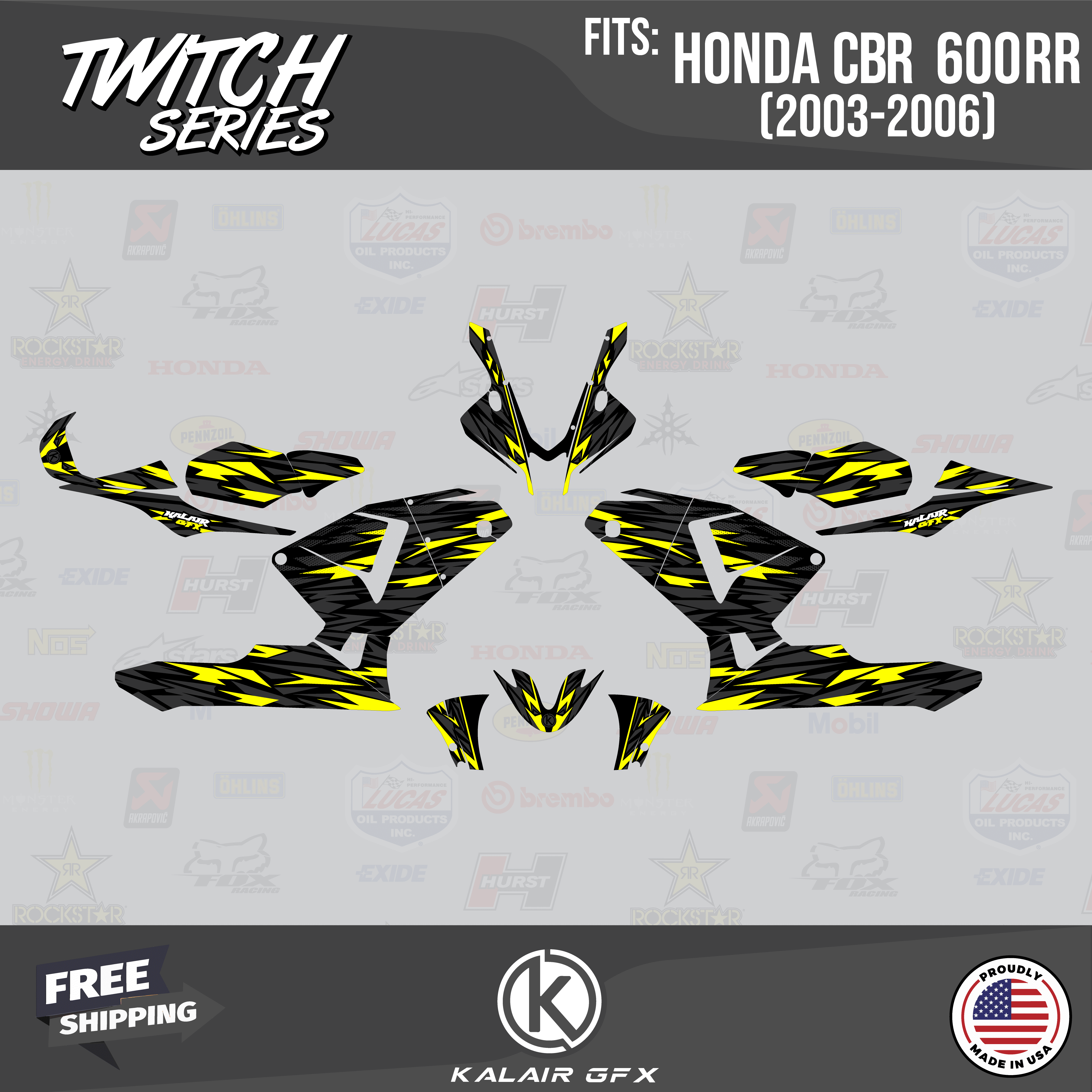 Kalair GFX Graphics Kit for Honda CBR600RR (2003-2006) Twitch Series ...