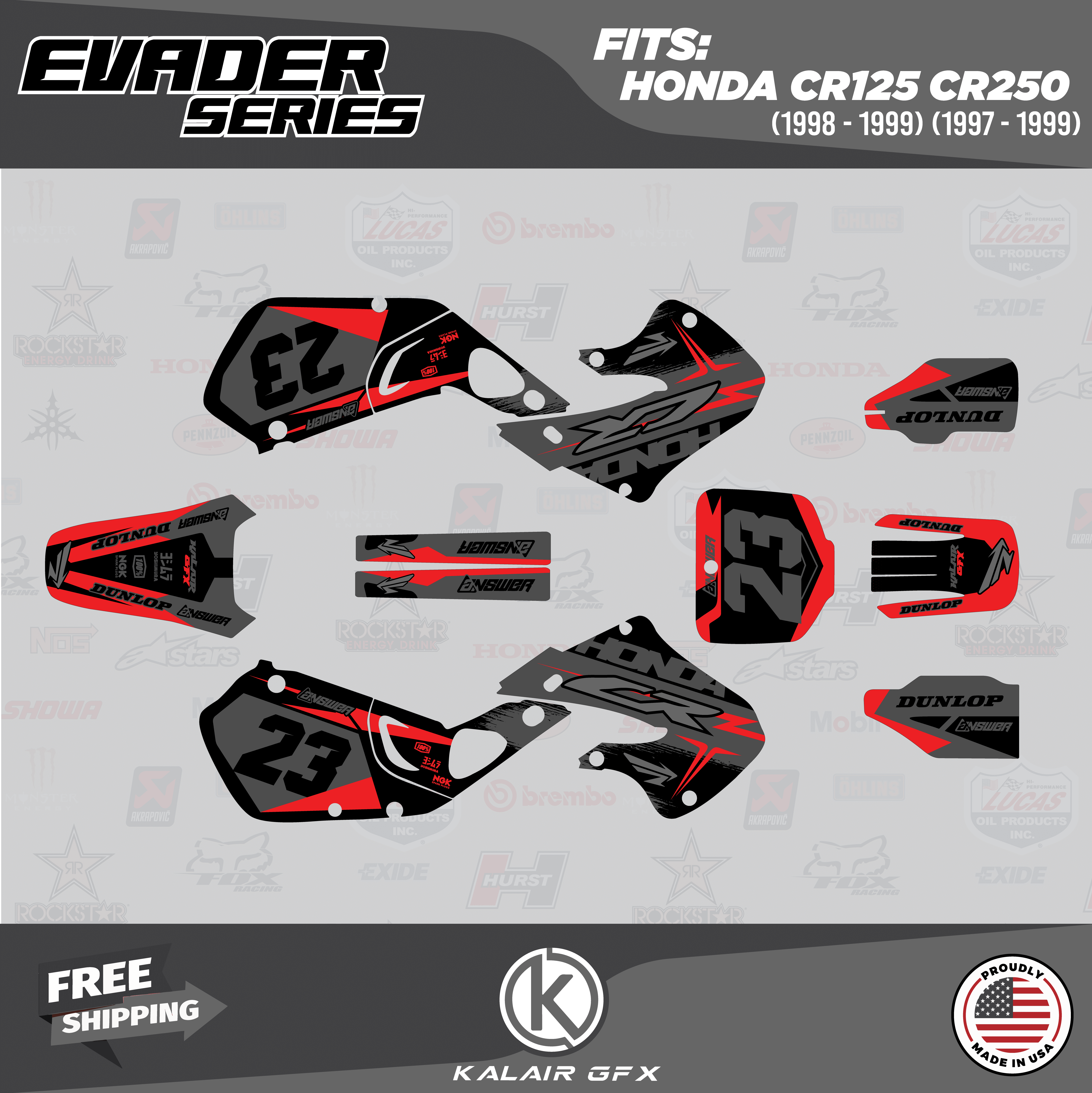 Kalair GFX Graphics Kit for Honda CR125 (1998-1999) Evader Series ...