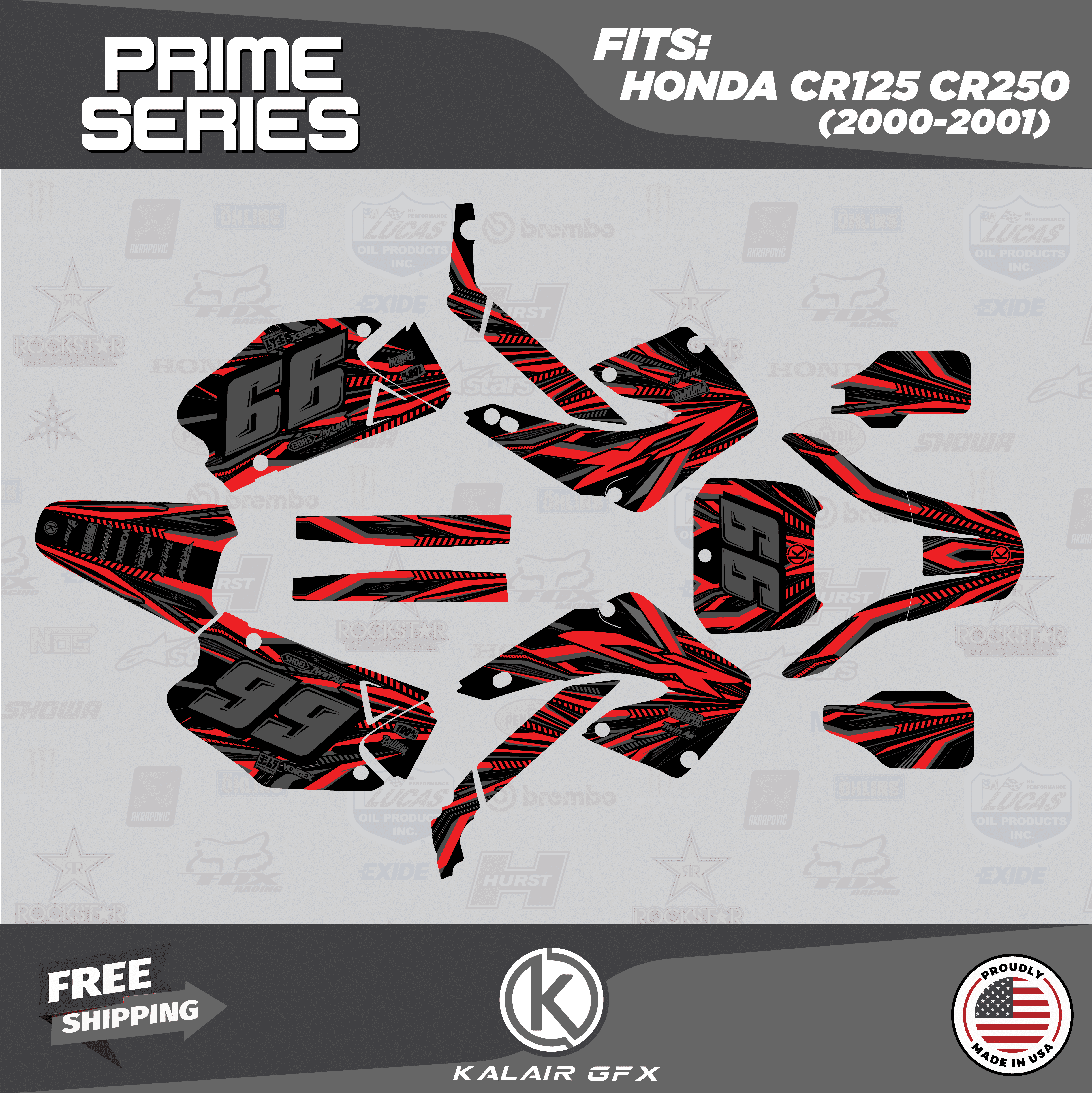 Kalair GFX Graphics Kit for Honda CR125 (2000-2001) Prime Series ...
