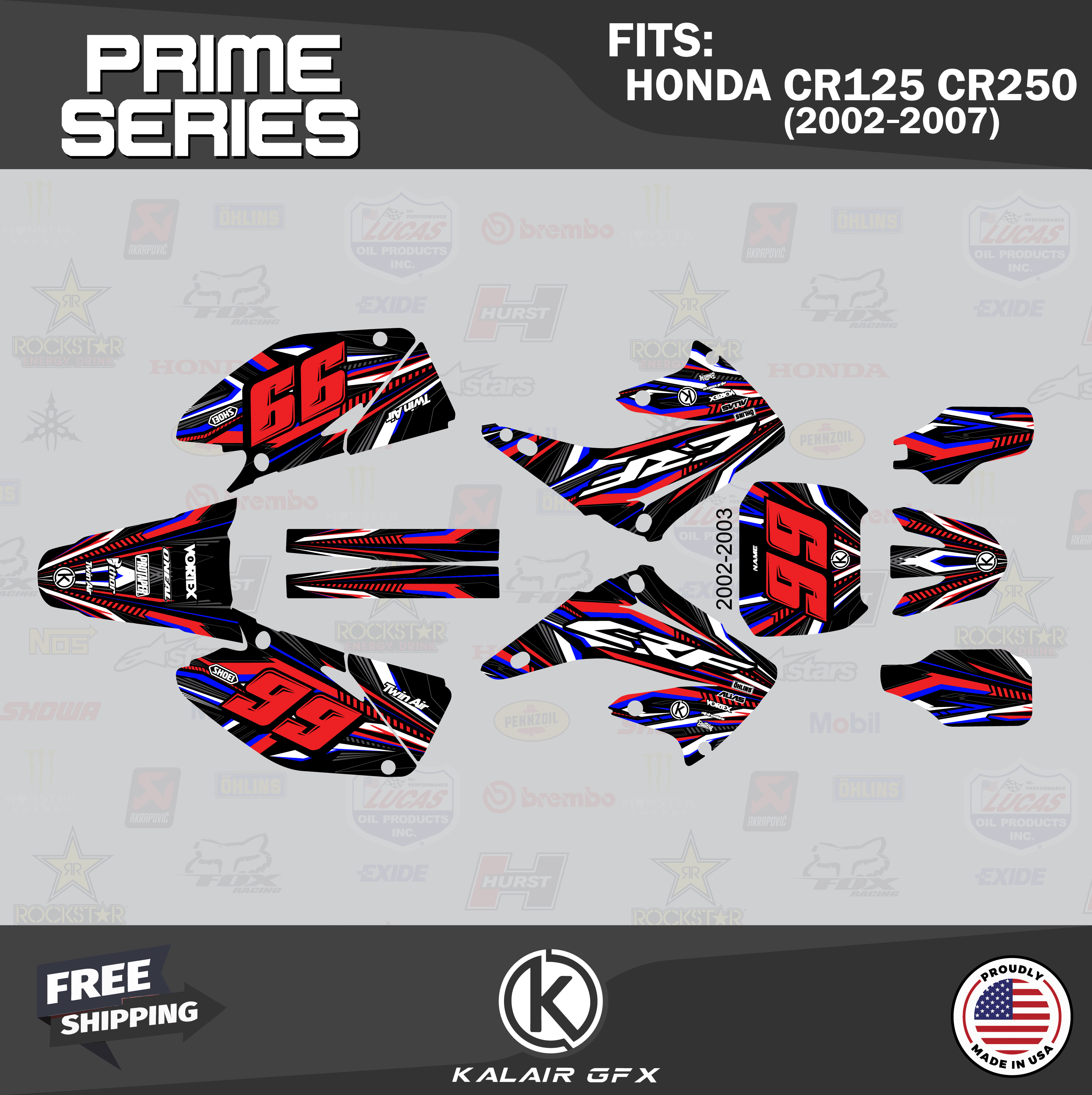 Kalair GFX Graphics Kit for Honda CR125 (2002-2003) Prime Series ...