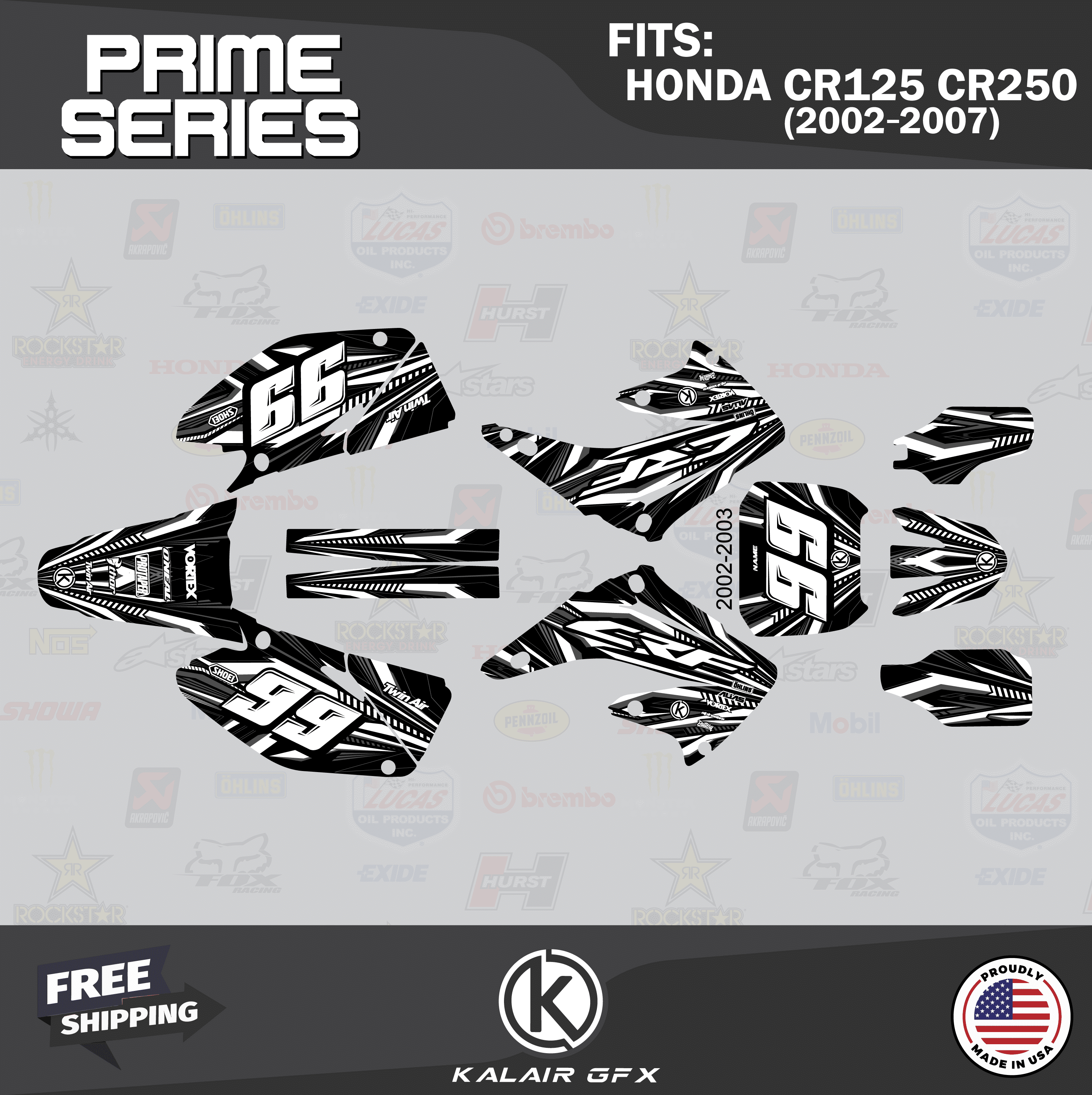 Kalair GFX Graphics Kit for Honda CR125 (2002-2003) Prime Series ...