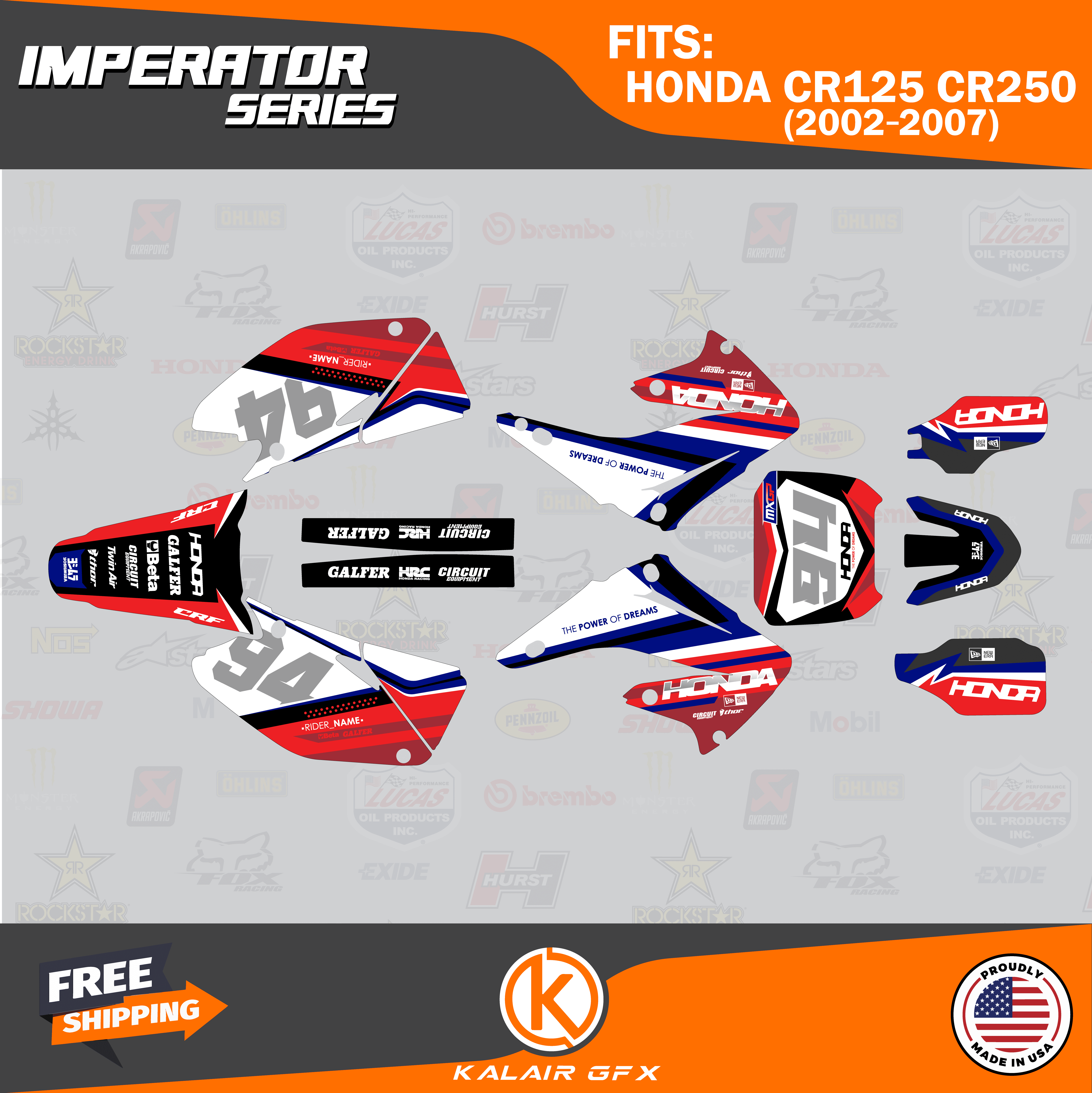 Kalair GFX Graphics Kit for Honda CR125 (2002-2007) Imperator Series ...