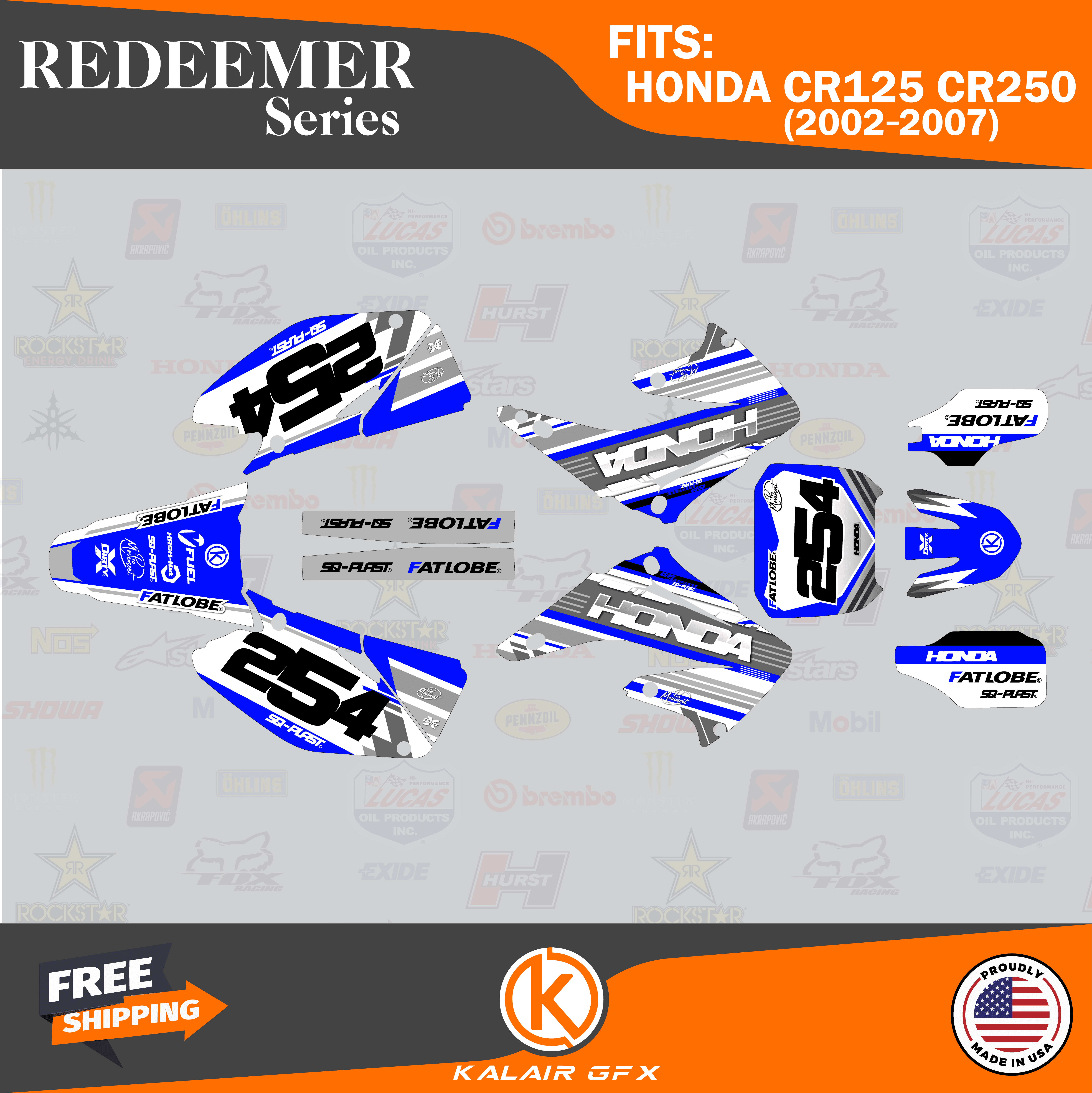 Kalair GFX Graphics Kit for Honda CR125 (2002-2007) Redeemer Series ...