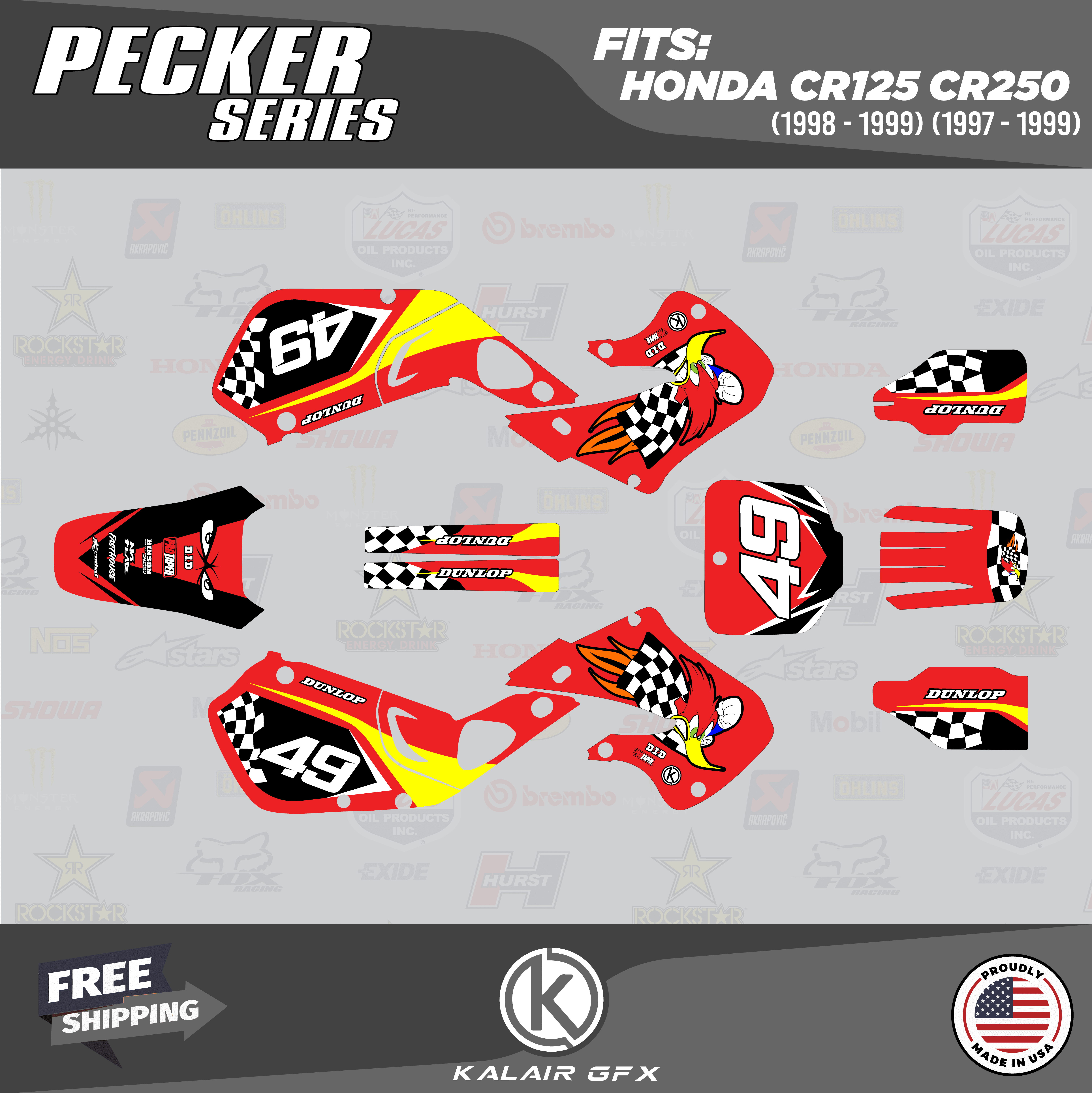 Kalair GFX Graphics Kit for Honda CR250 (1997-1999) Pecker Series ...