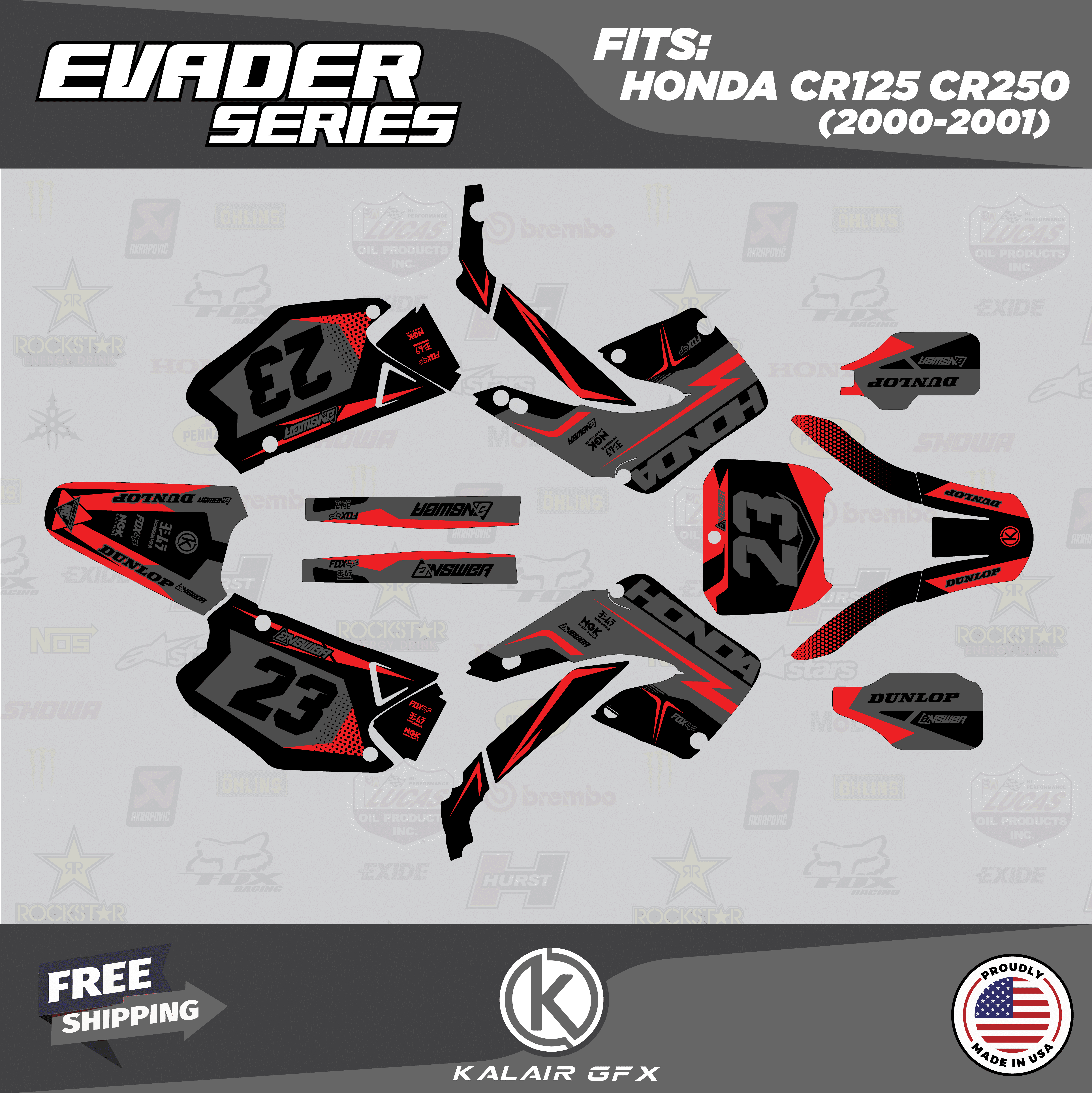 Kalair GFX Graphics Kit for Honda CR250 (2000-2001) Evader Series ...