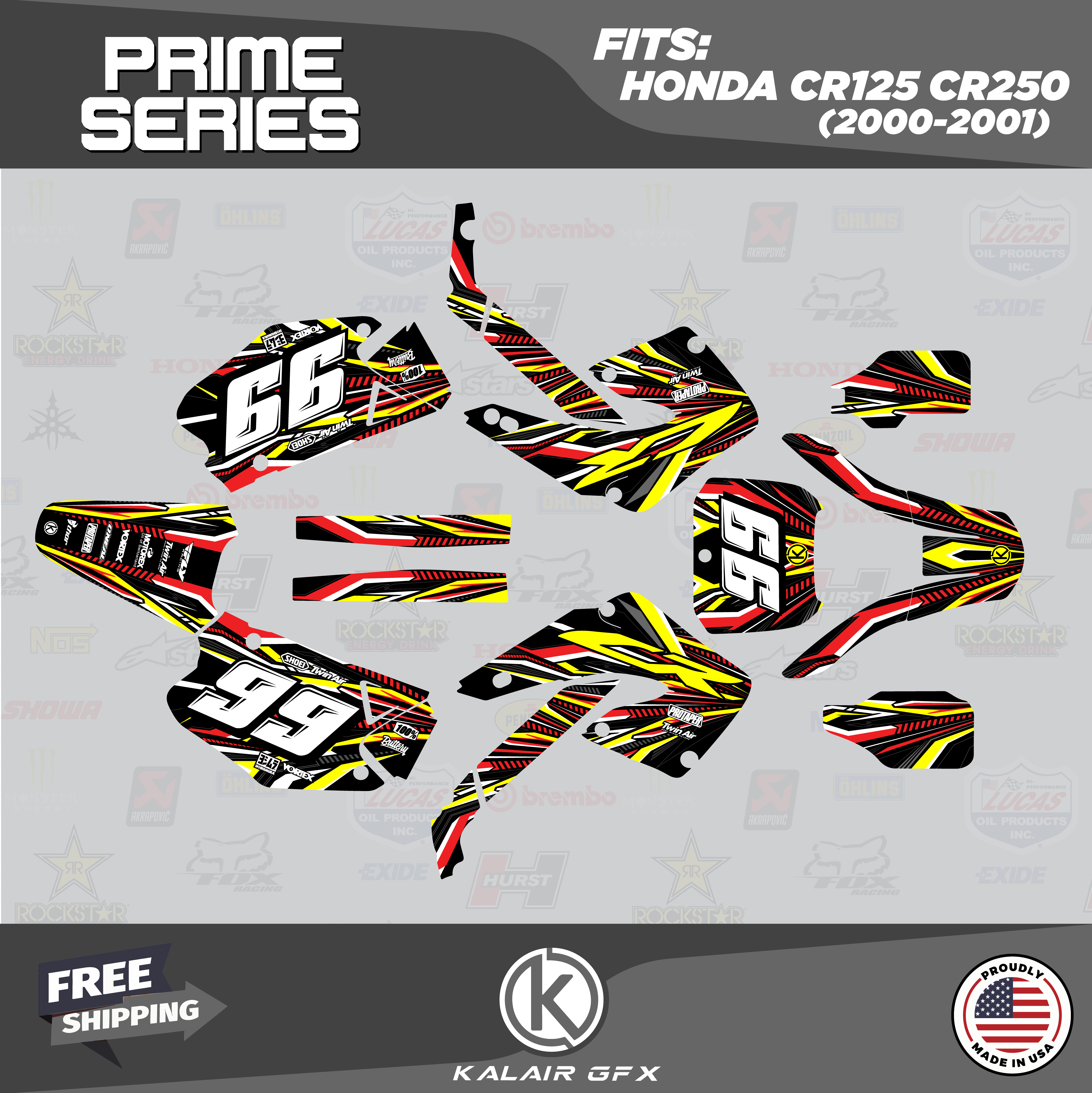 Kalair GFX Graphics Kit for Honda CR250 (2000-2001) Prime Series ...