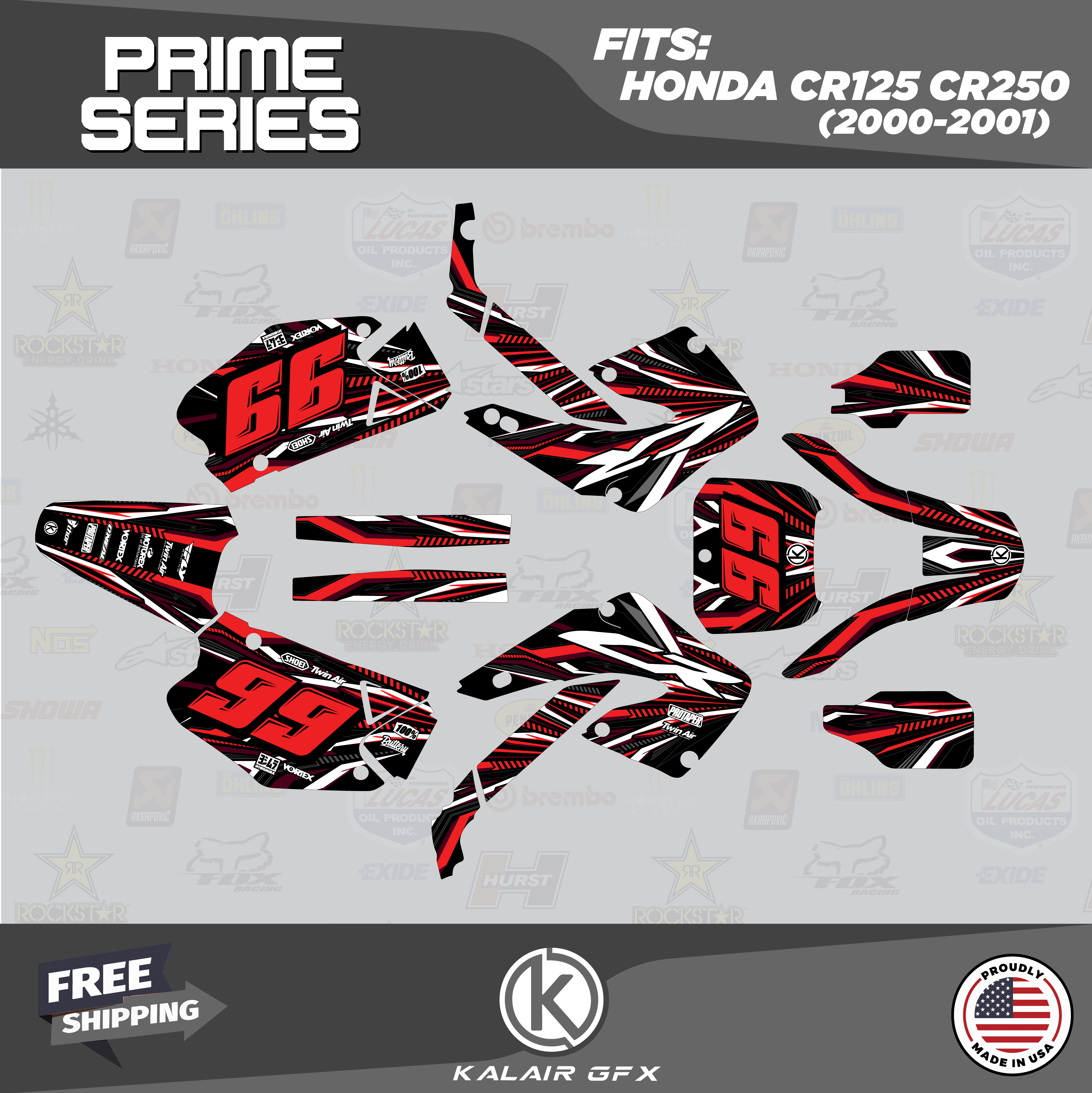 Kalair GFX Graphics Kit for Honda CR250 (2000-2001) Prime Series ...