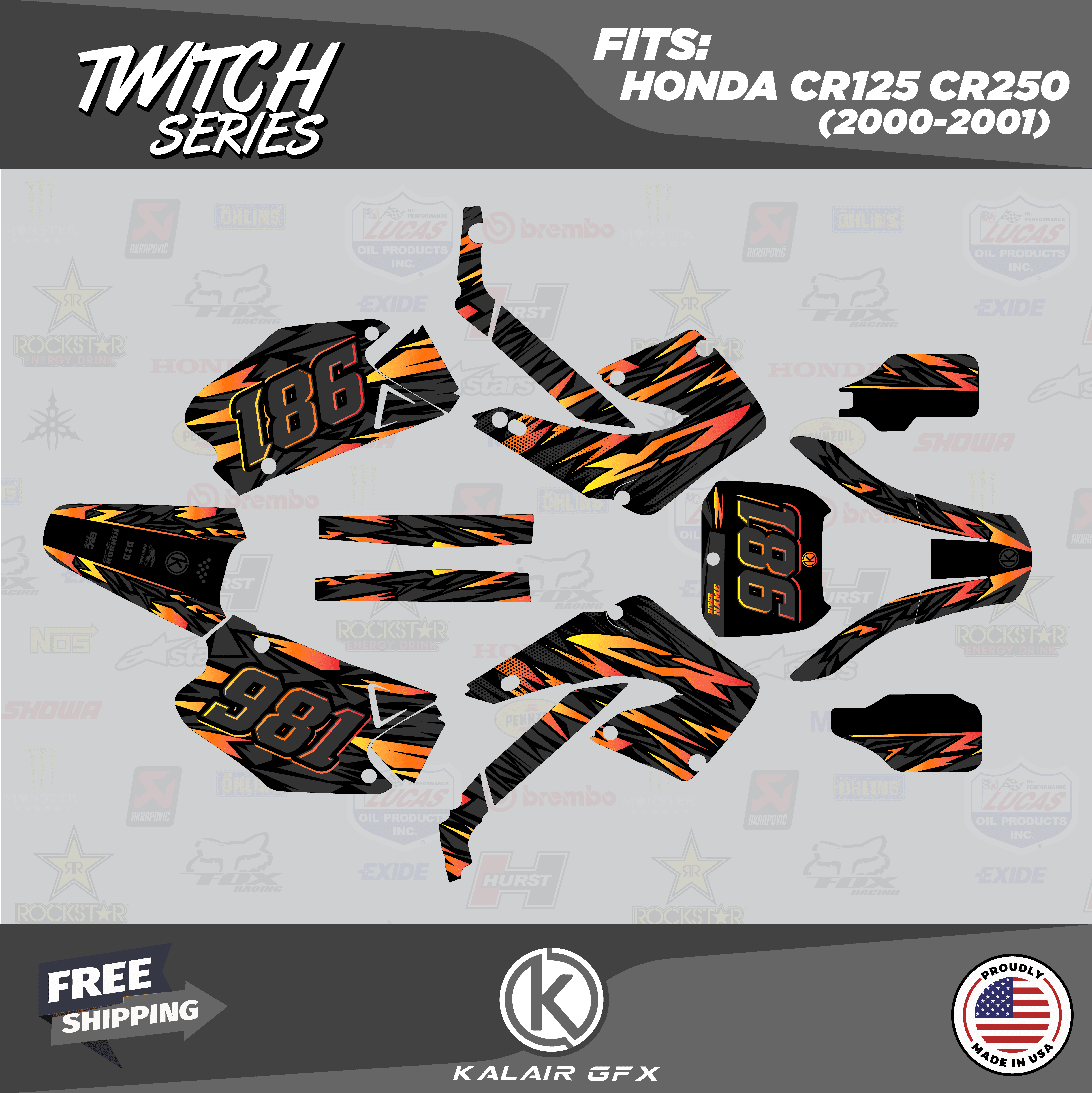 Kalair GFX Graphics Kit for Honda CR250 (2000-2001) Twitch Series ...