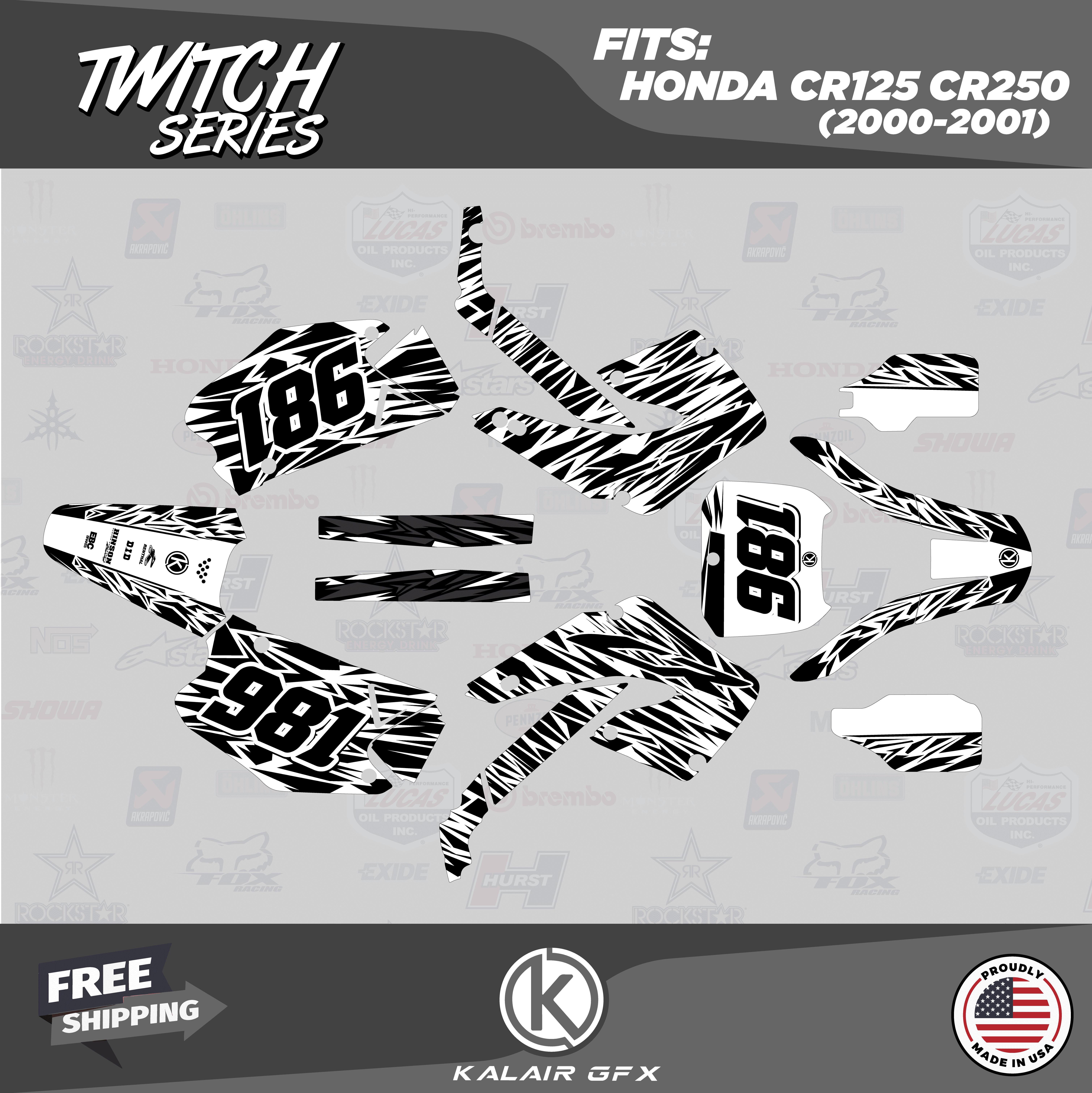 Kalair GFX Graphics Kit for Honda CR250 (2000-2001) Twitch Series ...