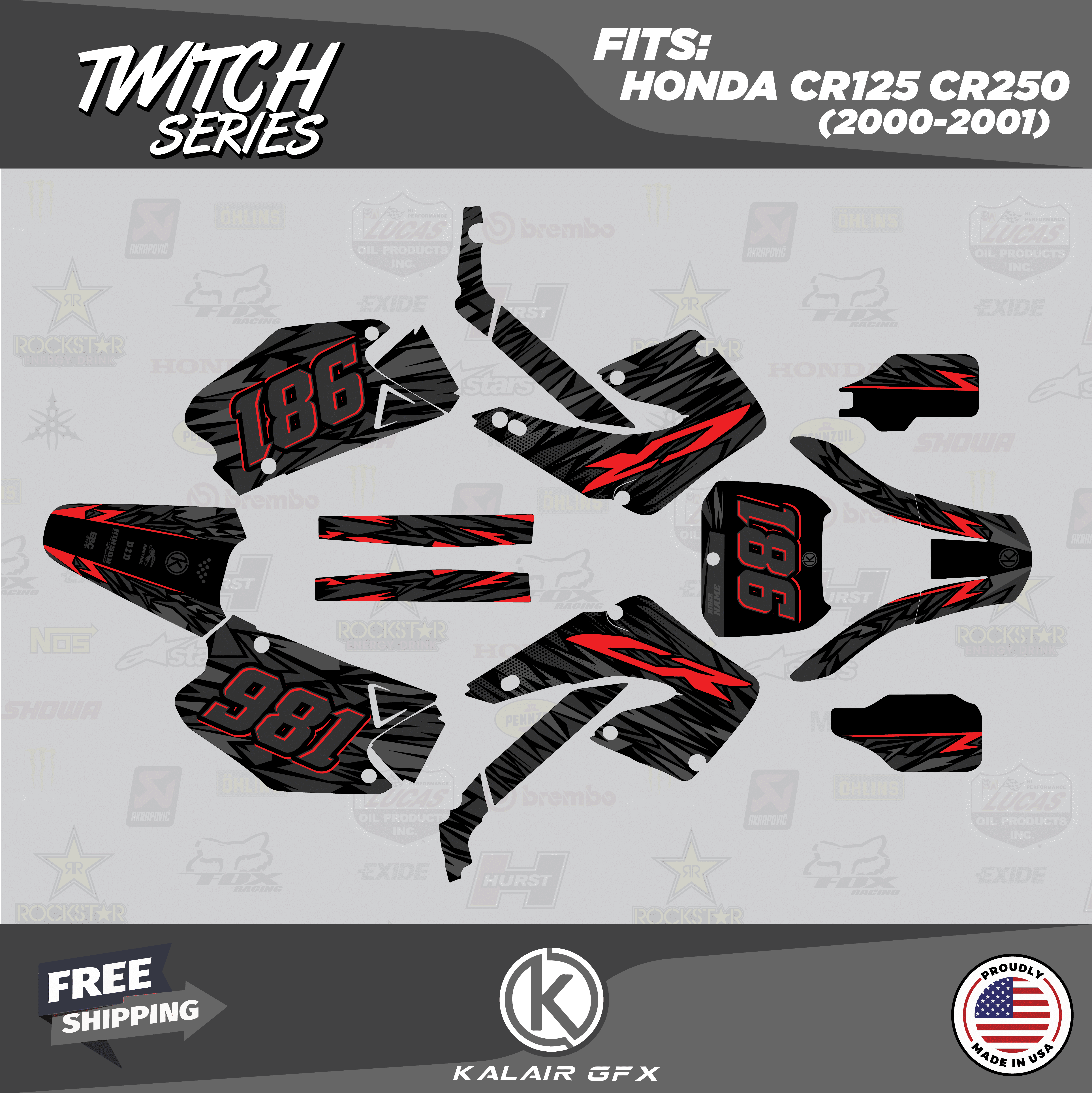 Kalair GFX Graphics Kit for Honda CR250 (2000-2001) Twitch Series ...