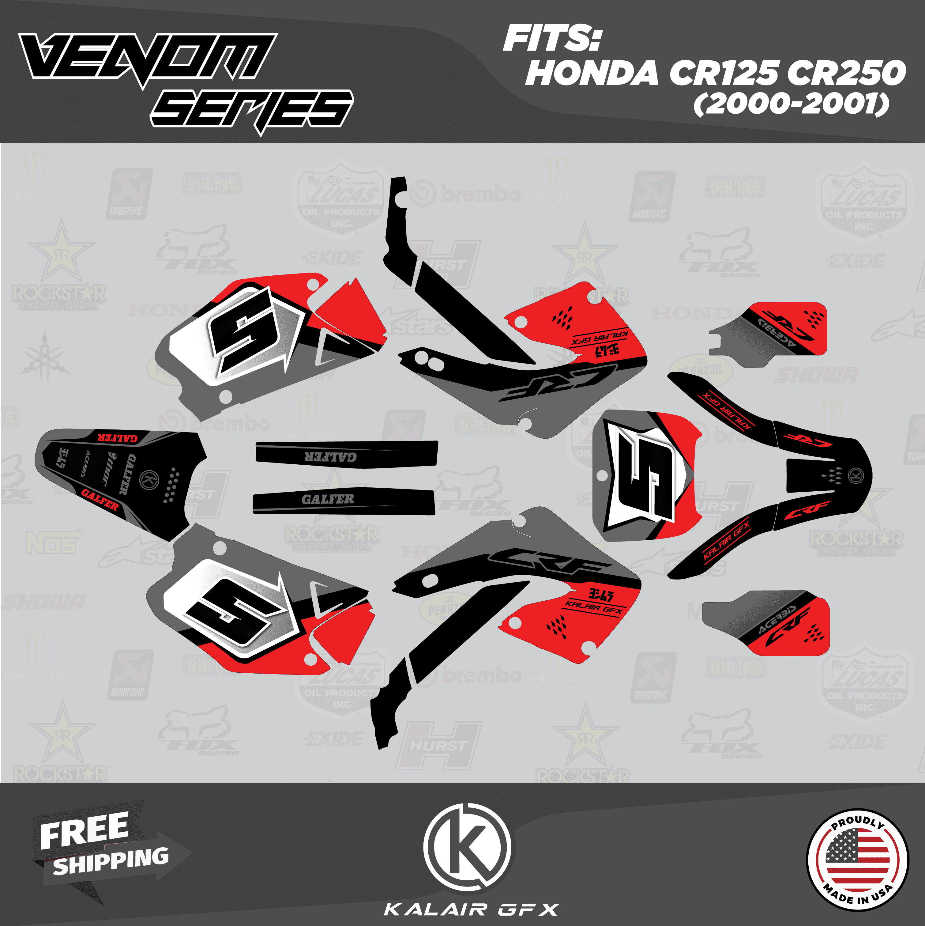 Kalair GFX Graphics Kit for Honda CR250 (2000-2001) Venom Series ...