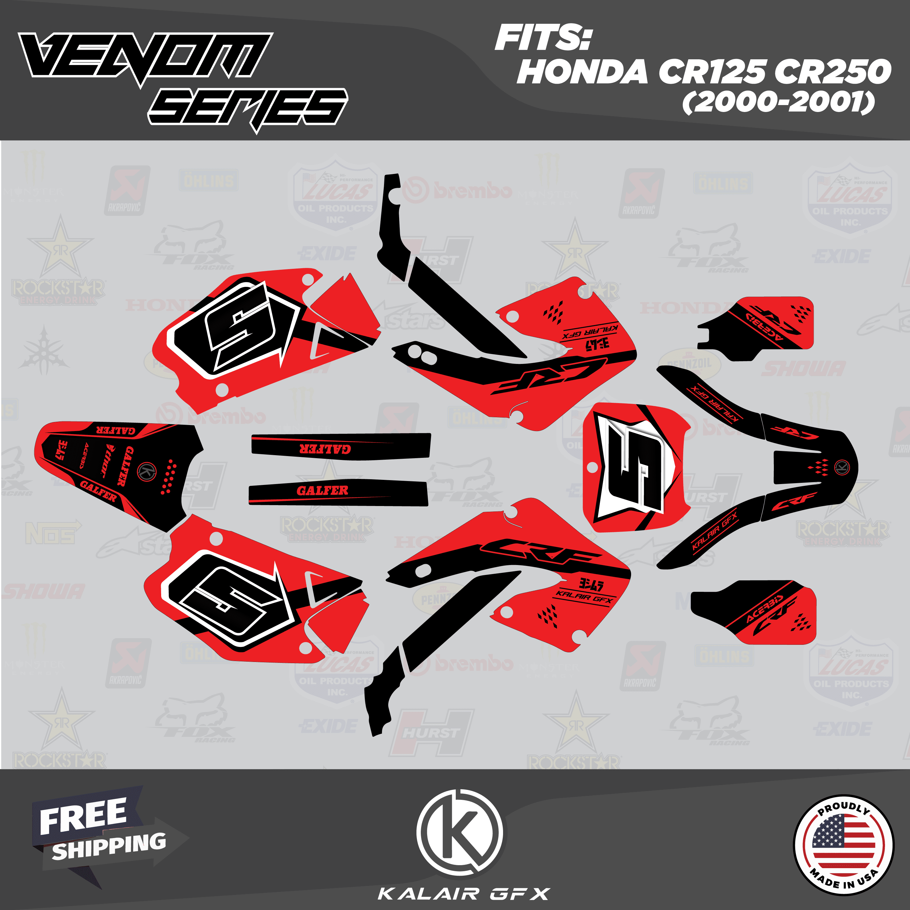 Kalair GFX Graphics Kit for Honda CR250 (2000-2001) Venom Series ...