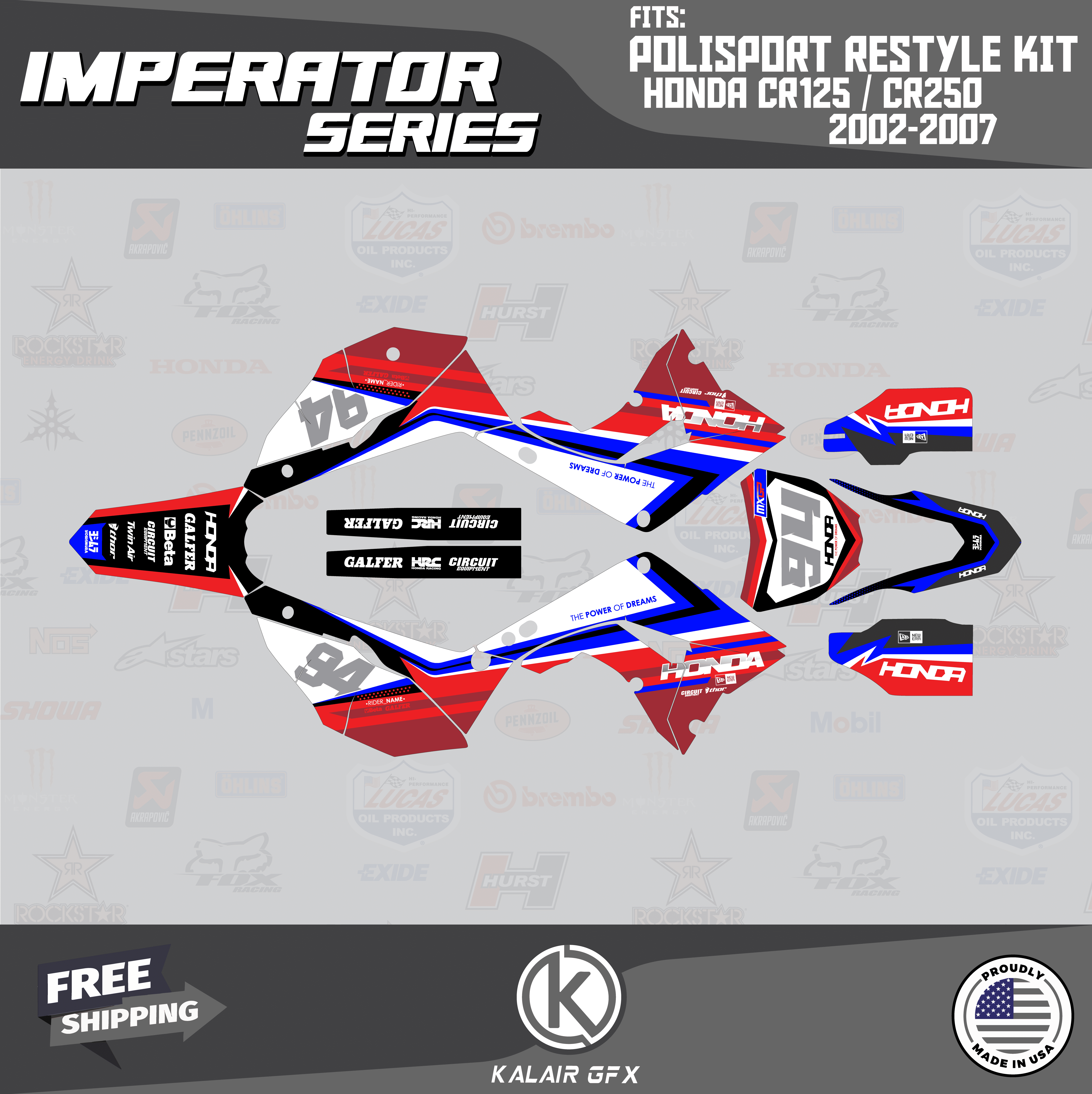 Kalair GFX Graphics Kit for Honda CR250 (2002-2007) Imperator Series ...