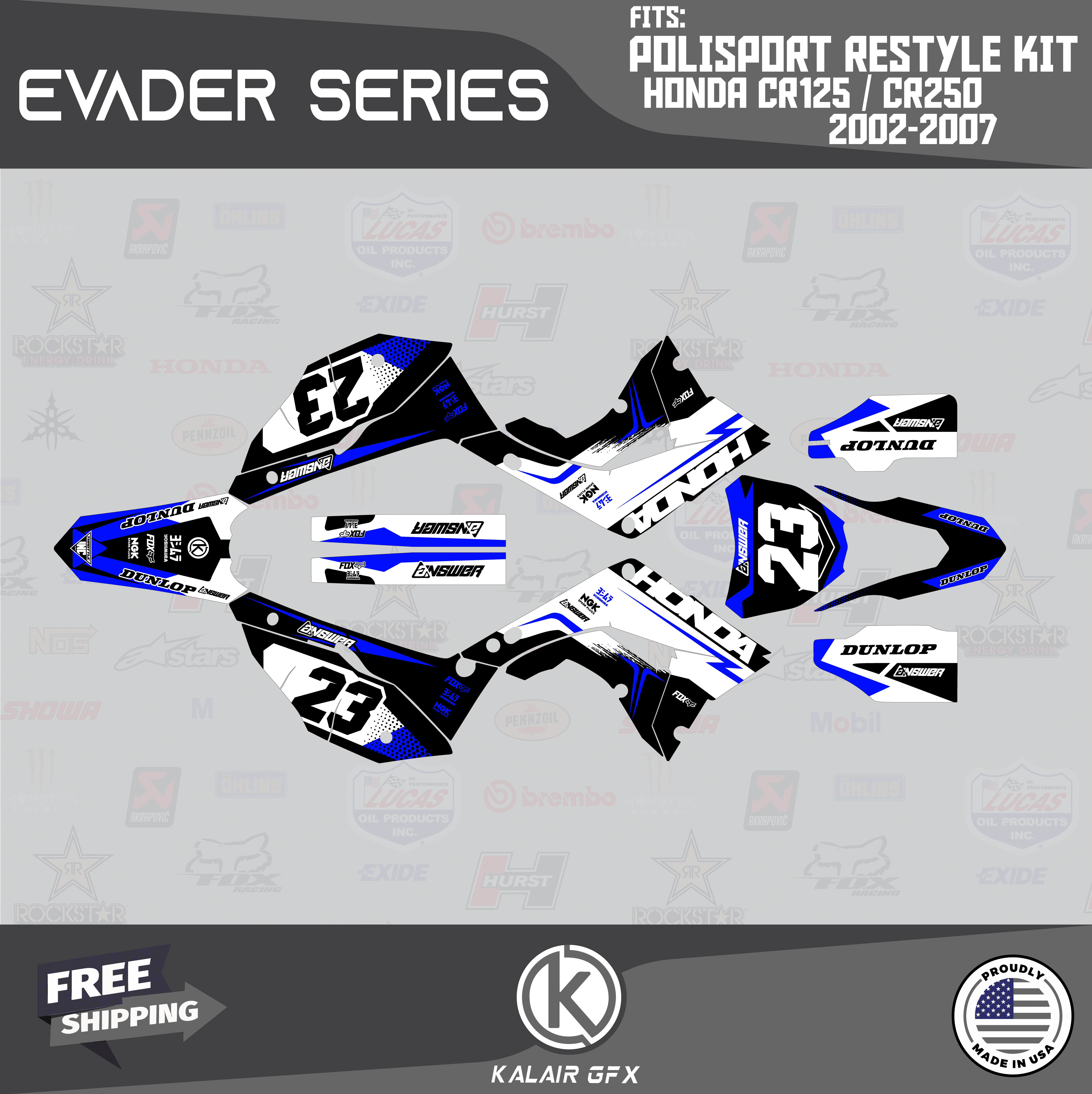 Kalair GFX Graphics Kit for Honda CR250 Polisport (2002-2007) Evader ...