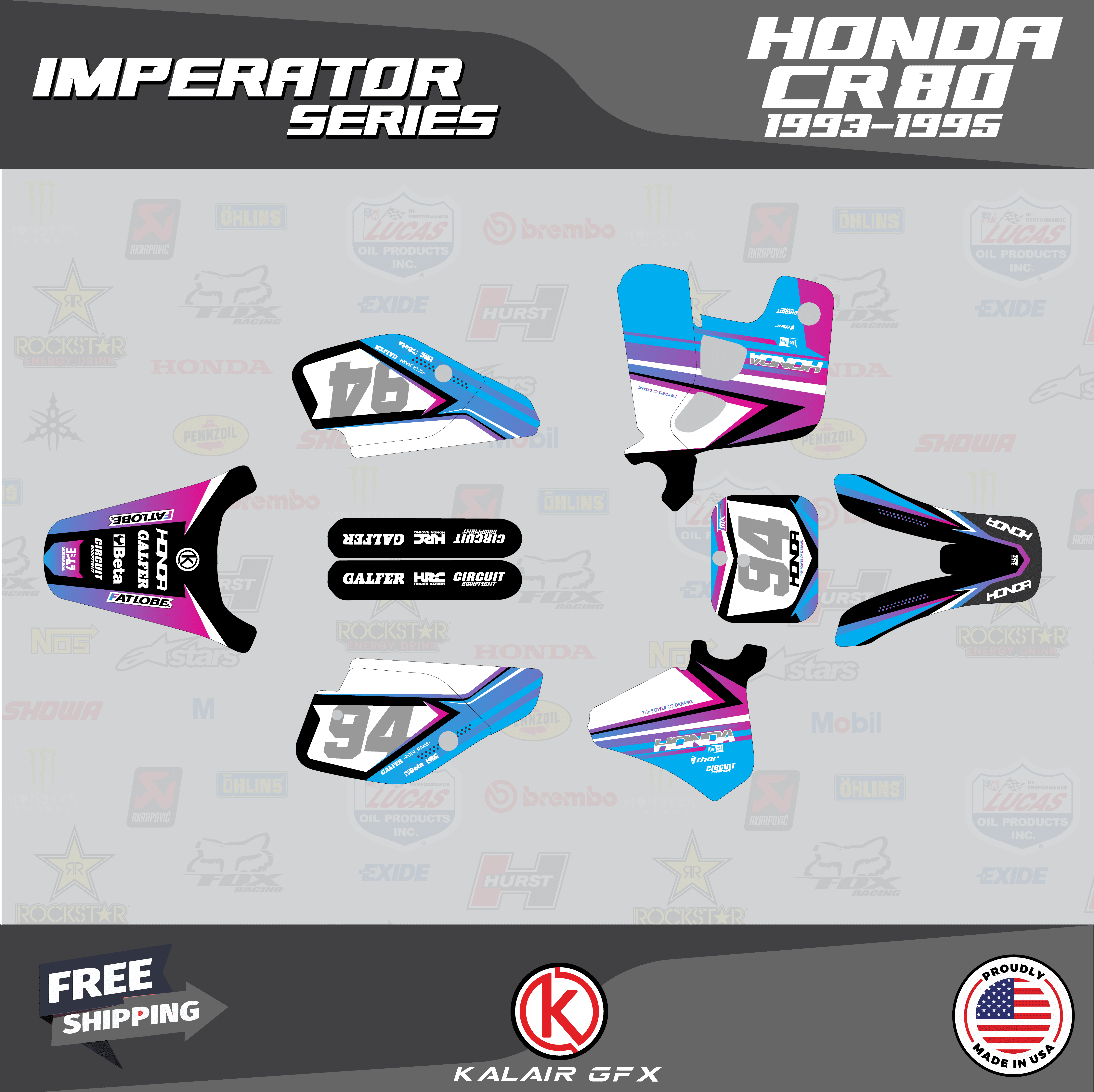 Kalair GFX Graphics Kit for Honda CR80 (1993-1995) Imperator Series ...