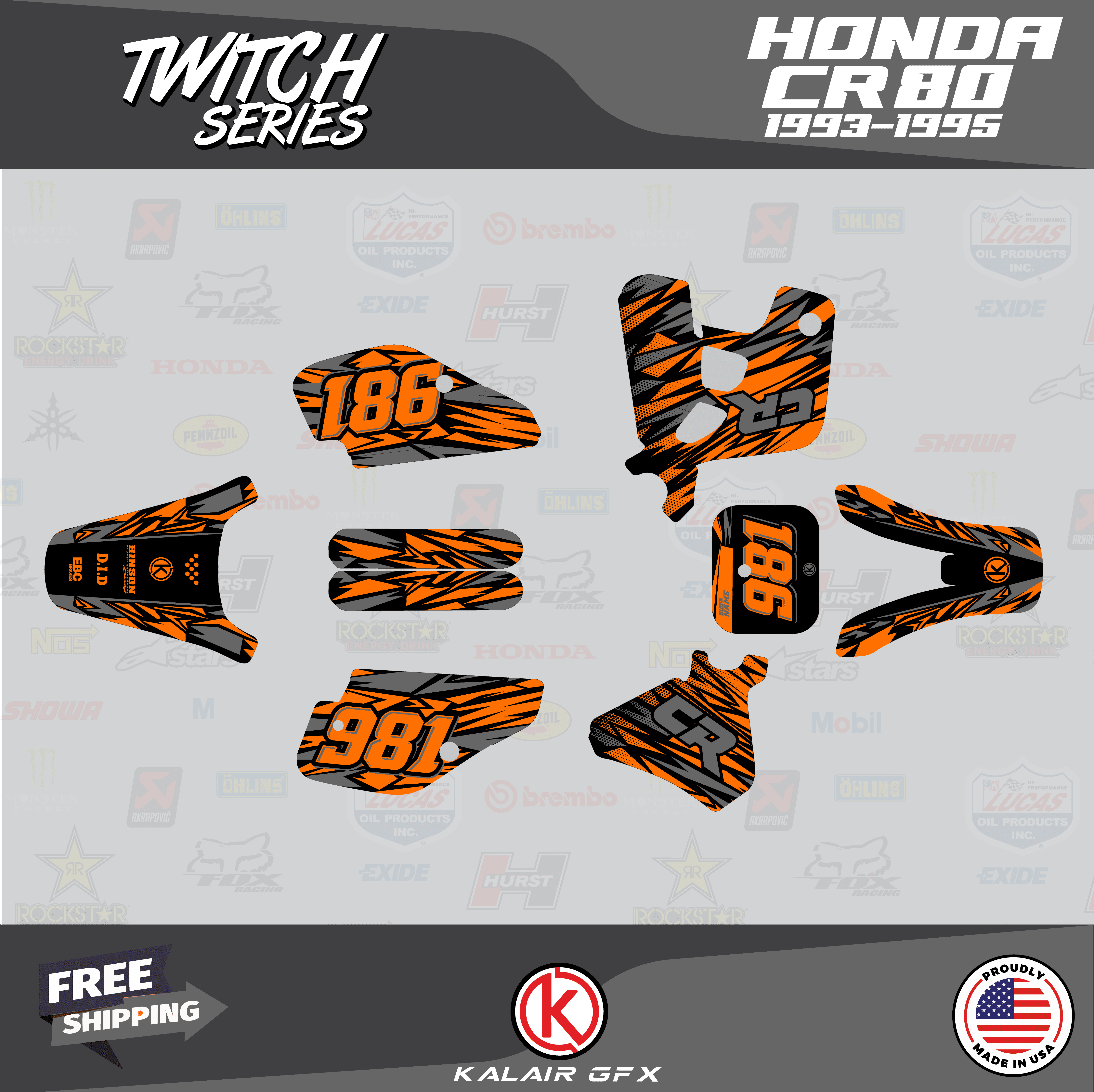 Kalair GFX Graphics Kit for Honda CR80 (1993-1995) Twitch Series ...