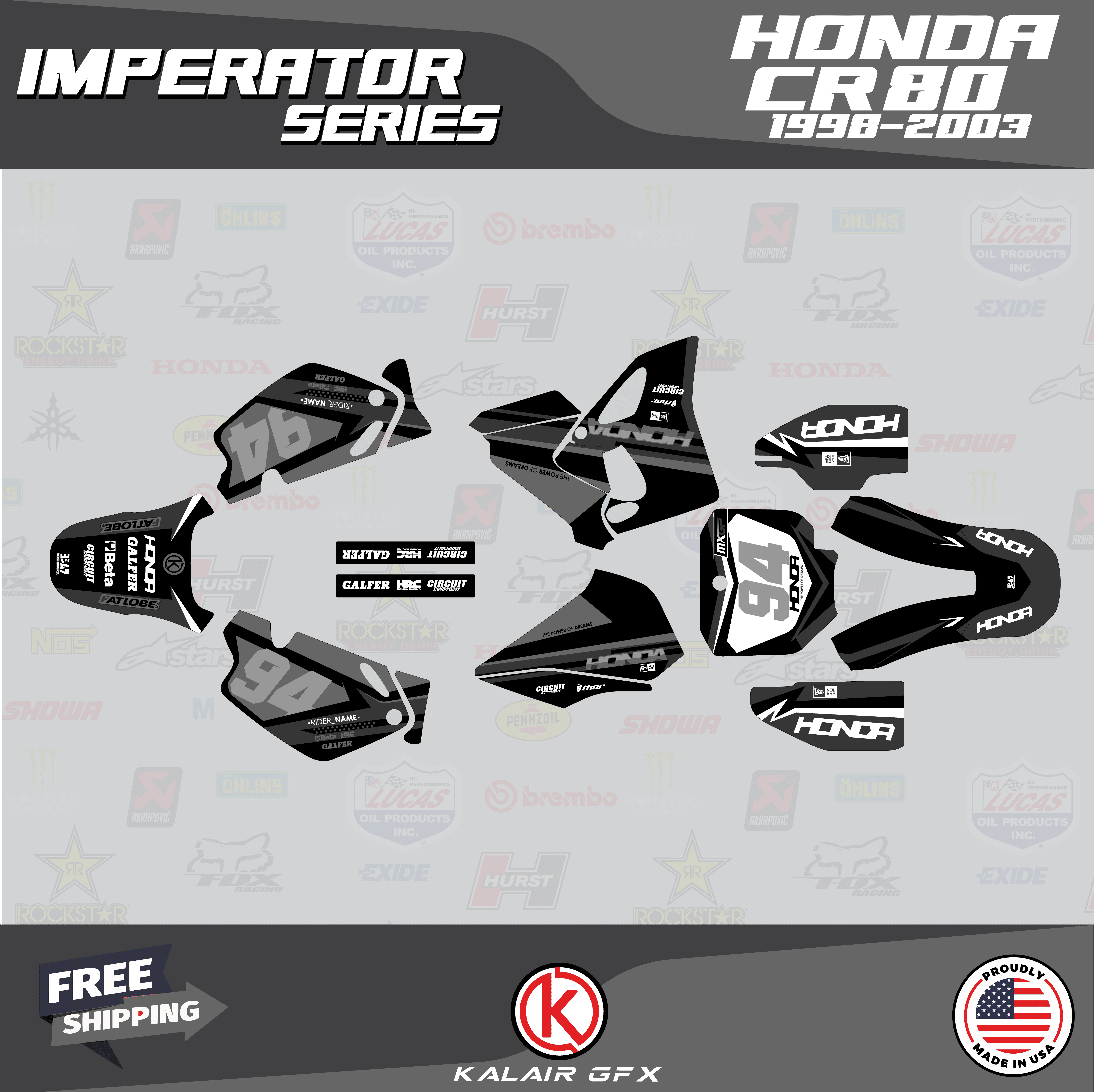 Kalair GFX Graphics Kit for Honda CR80 (1998-2003) Imperator Series ...