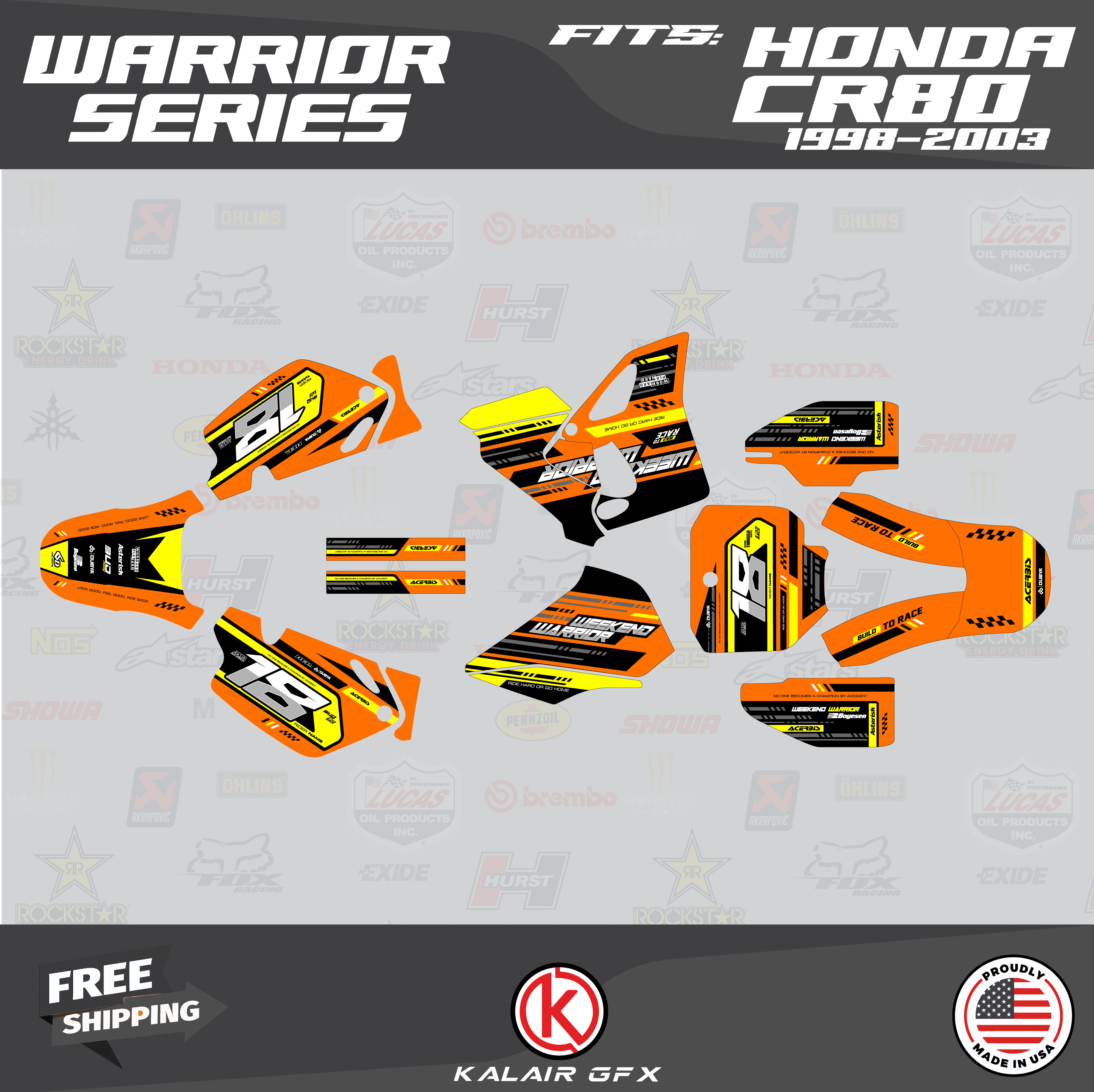 Kalair GFX Graphics Kit for Honda CR80 (1998-2003) Warrior Series ...