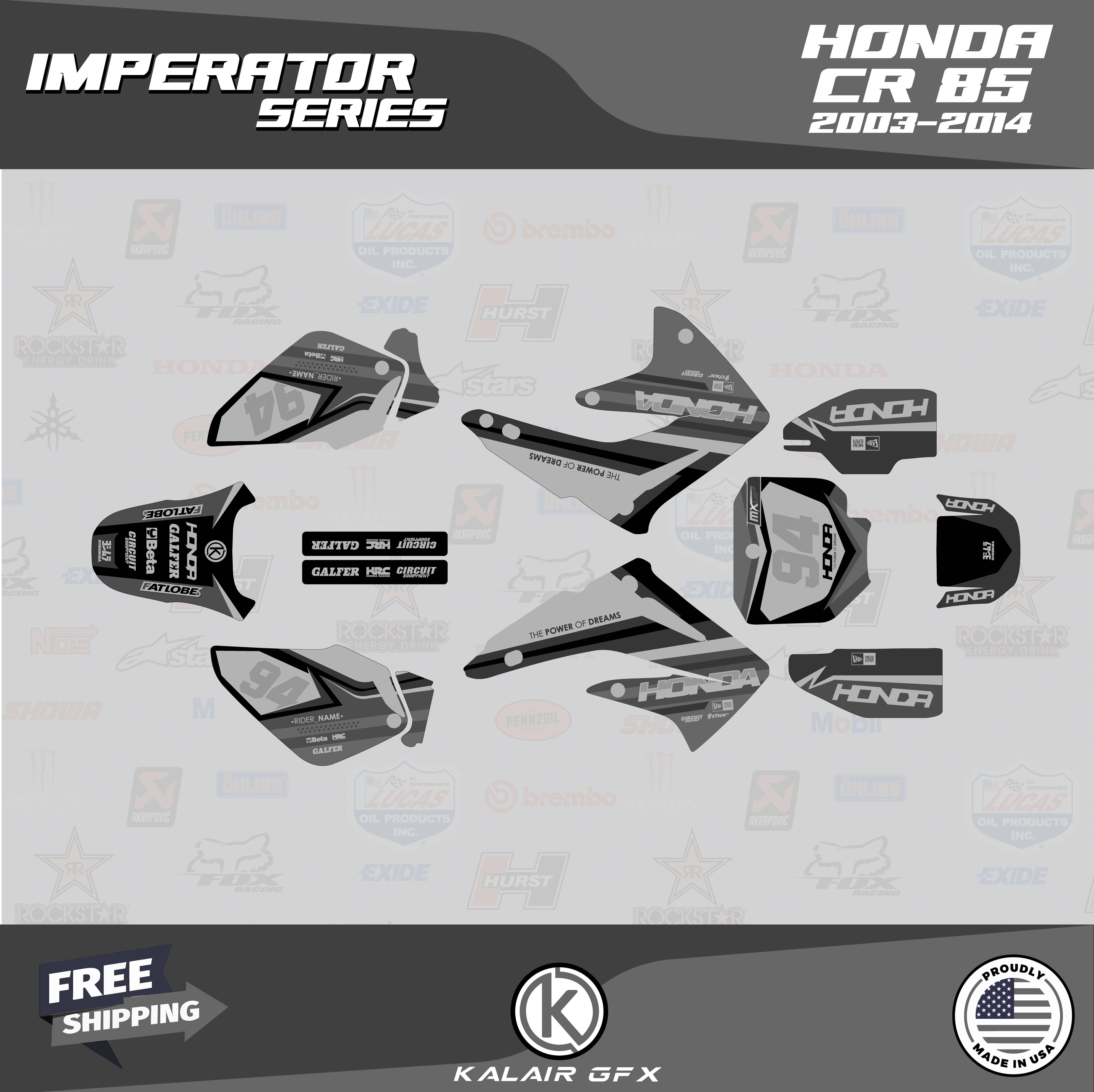 Kalair GFX Graphics Kit for Honda CR85 (2003-2014) Imperator Series ...