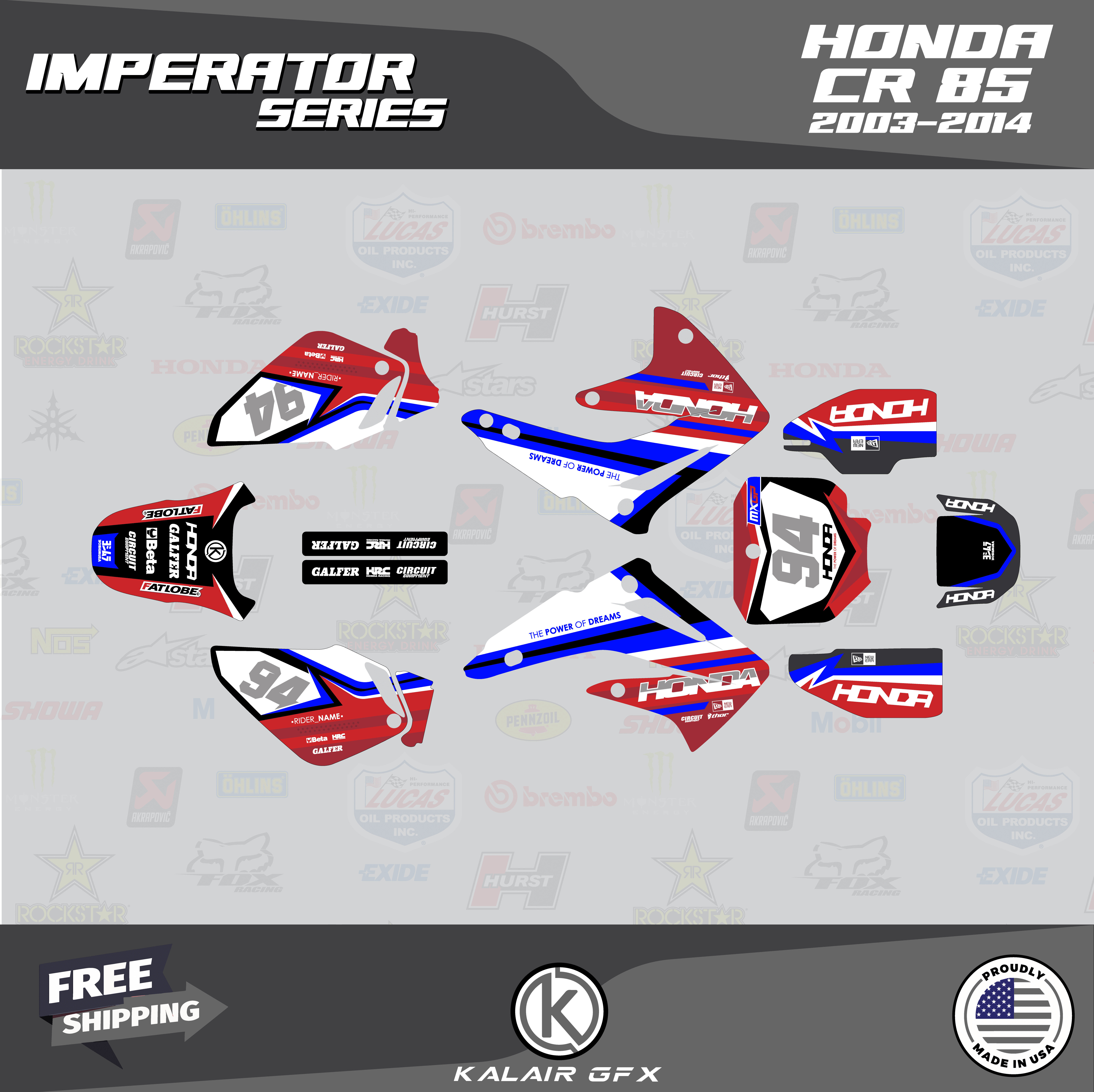 Kalair GFX Graphics Kit for Honda CR85 (2003-2014) Imperator Series ...
