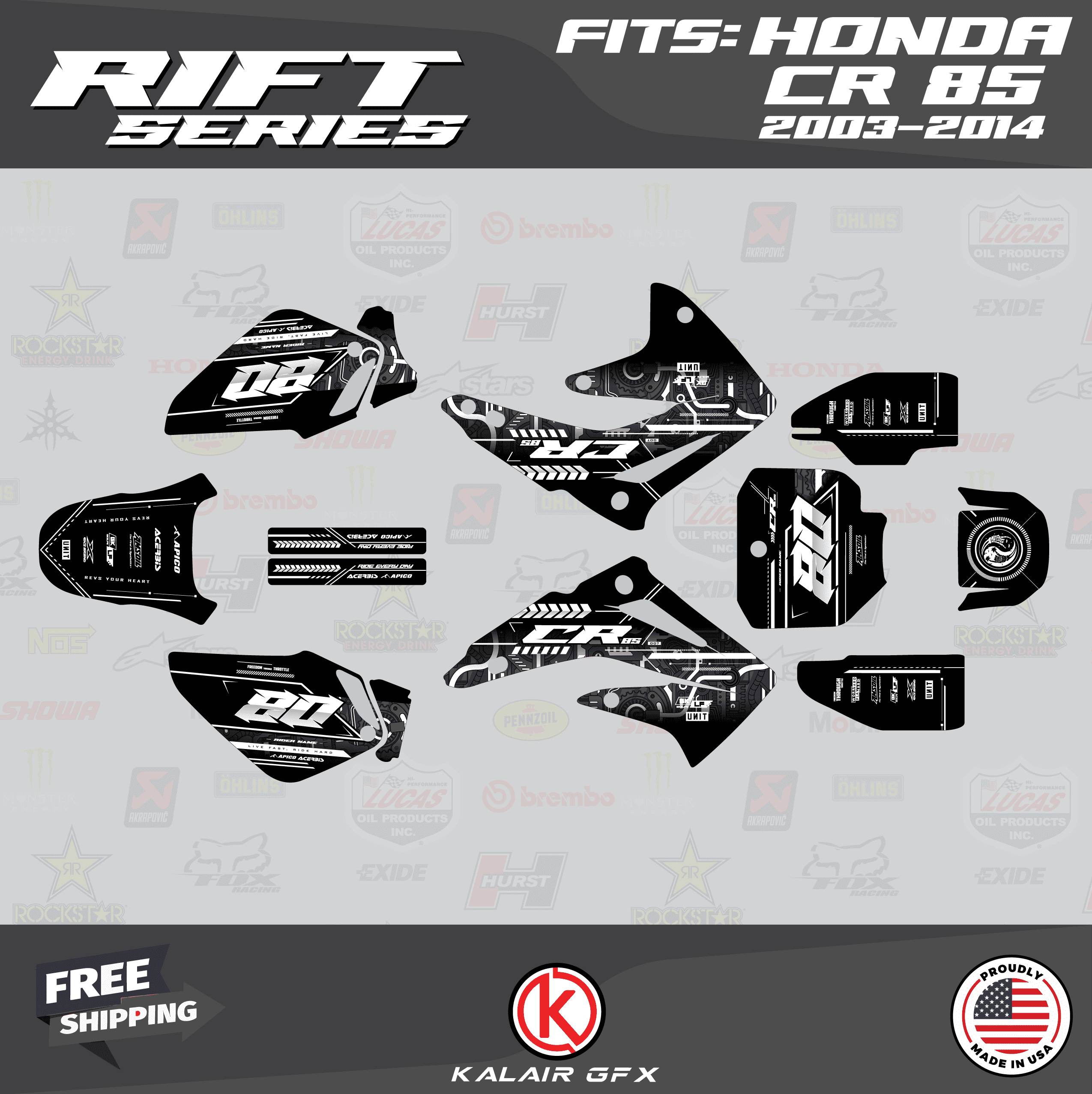 Kalair GFX Graphics Kit for Honda CR85 (2003-2014) Rift Series ...