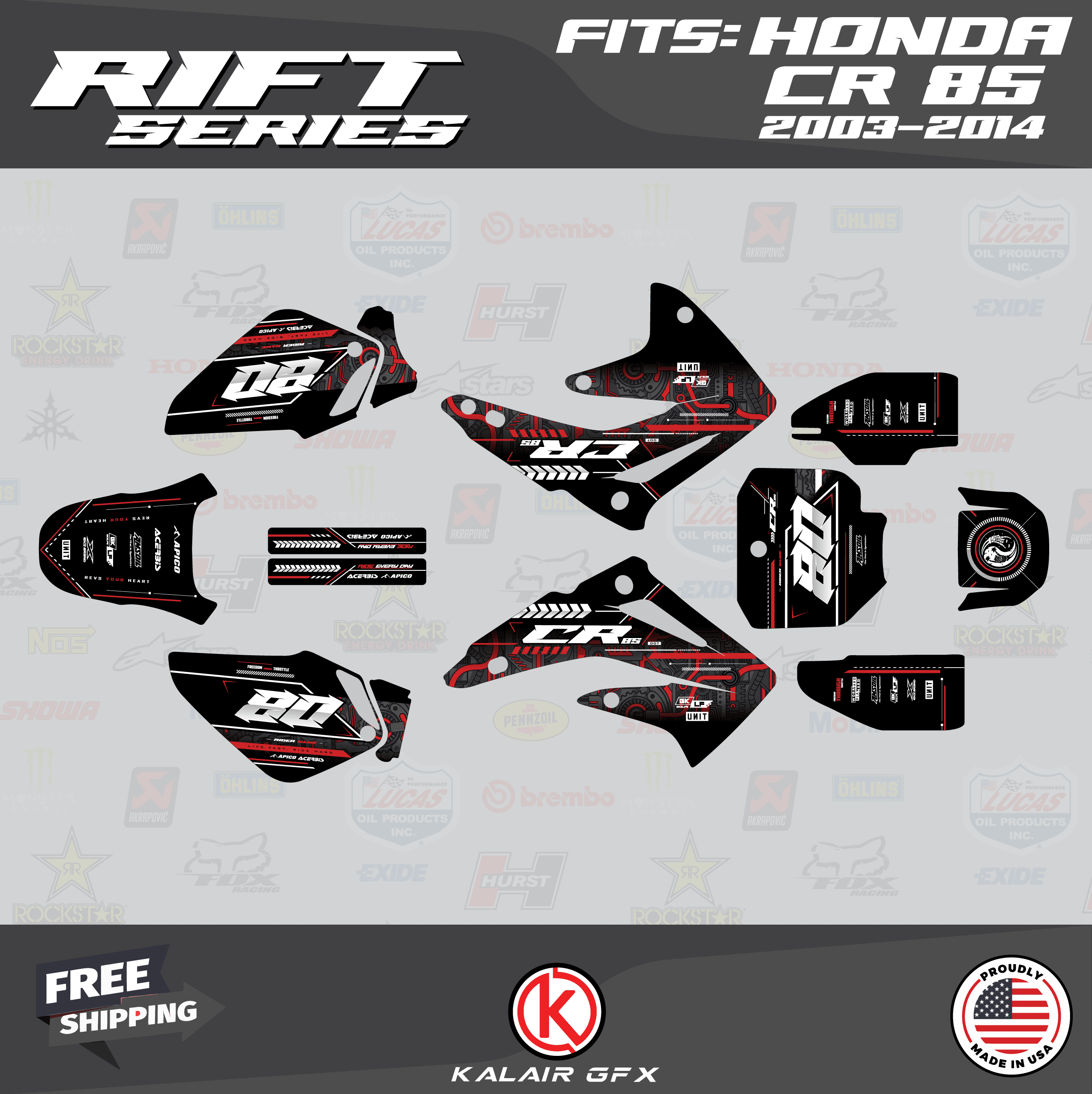 Kalair GFX Graphics Kit for Honda CR85 (2003-2014) Rift Series ...