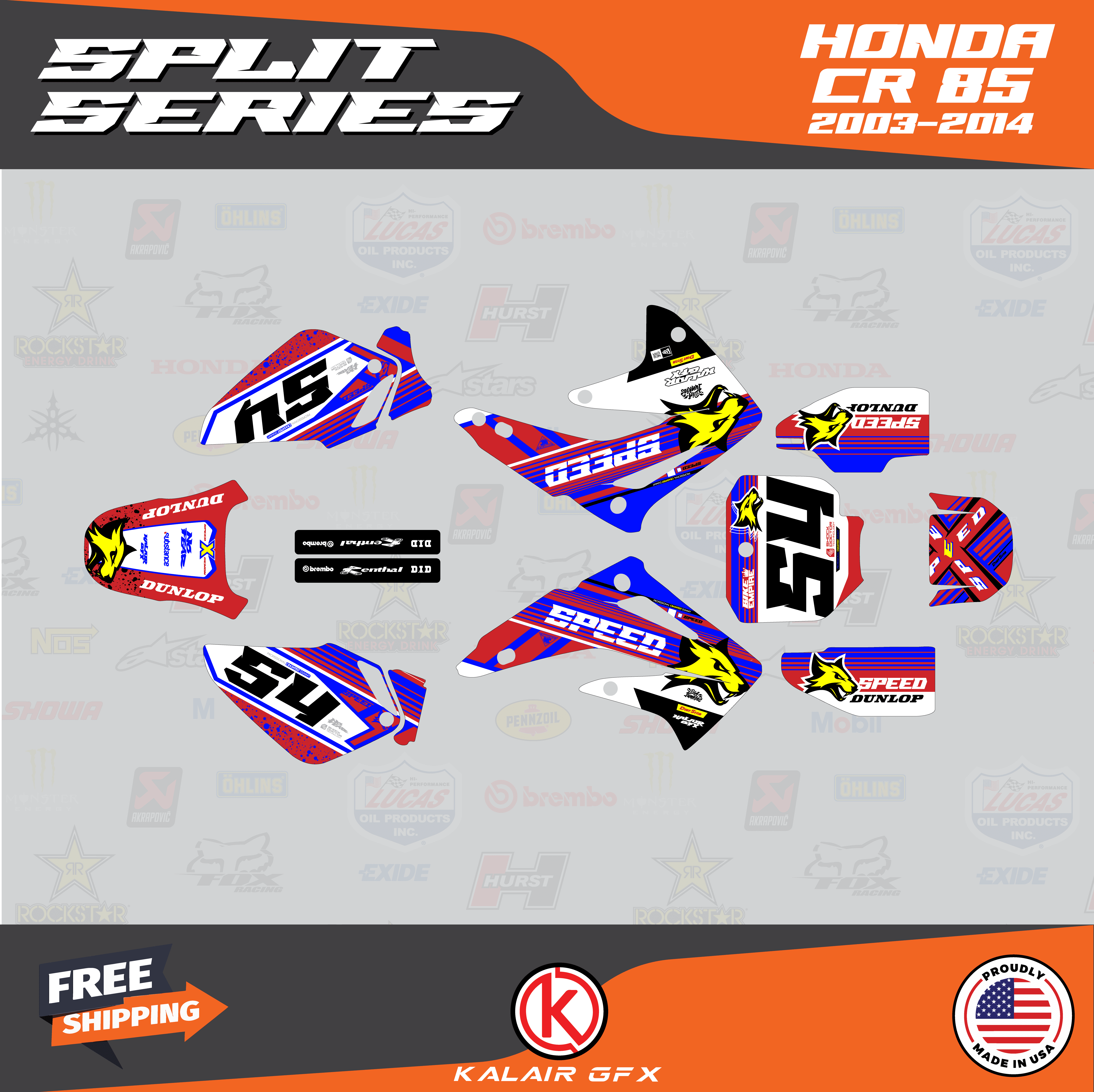 Kalair GFX Graphics Kit for Honda CR85 (2003-2014) Split Series ...