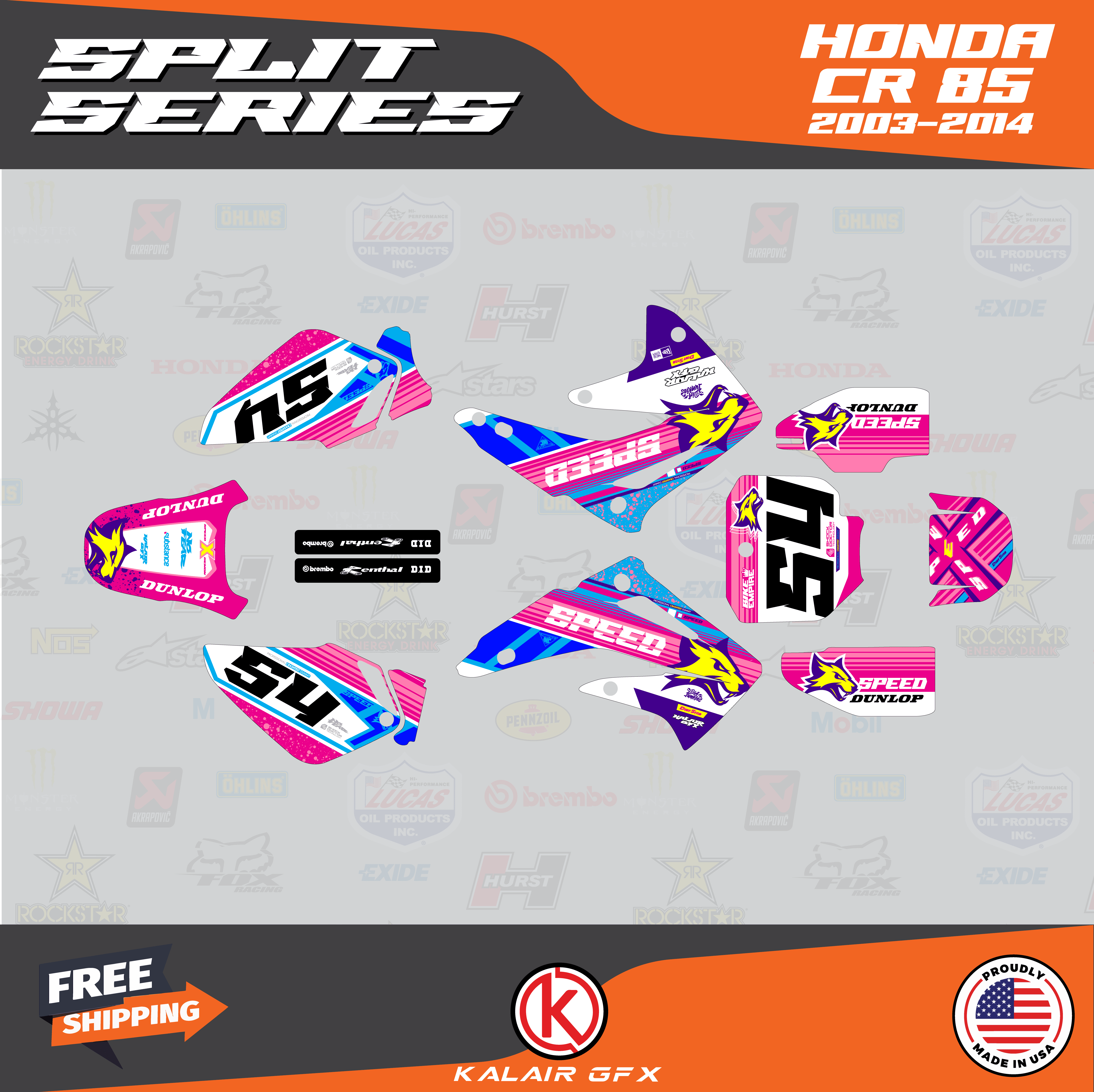 Kalair GFX Graphics Kit for Honda CR85 (2003-2014) Split Series ...