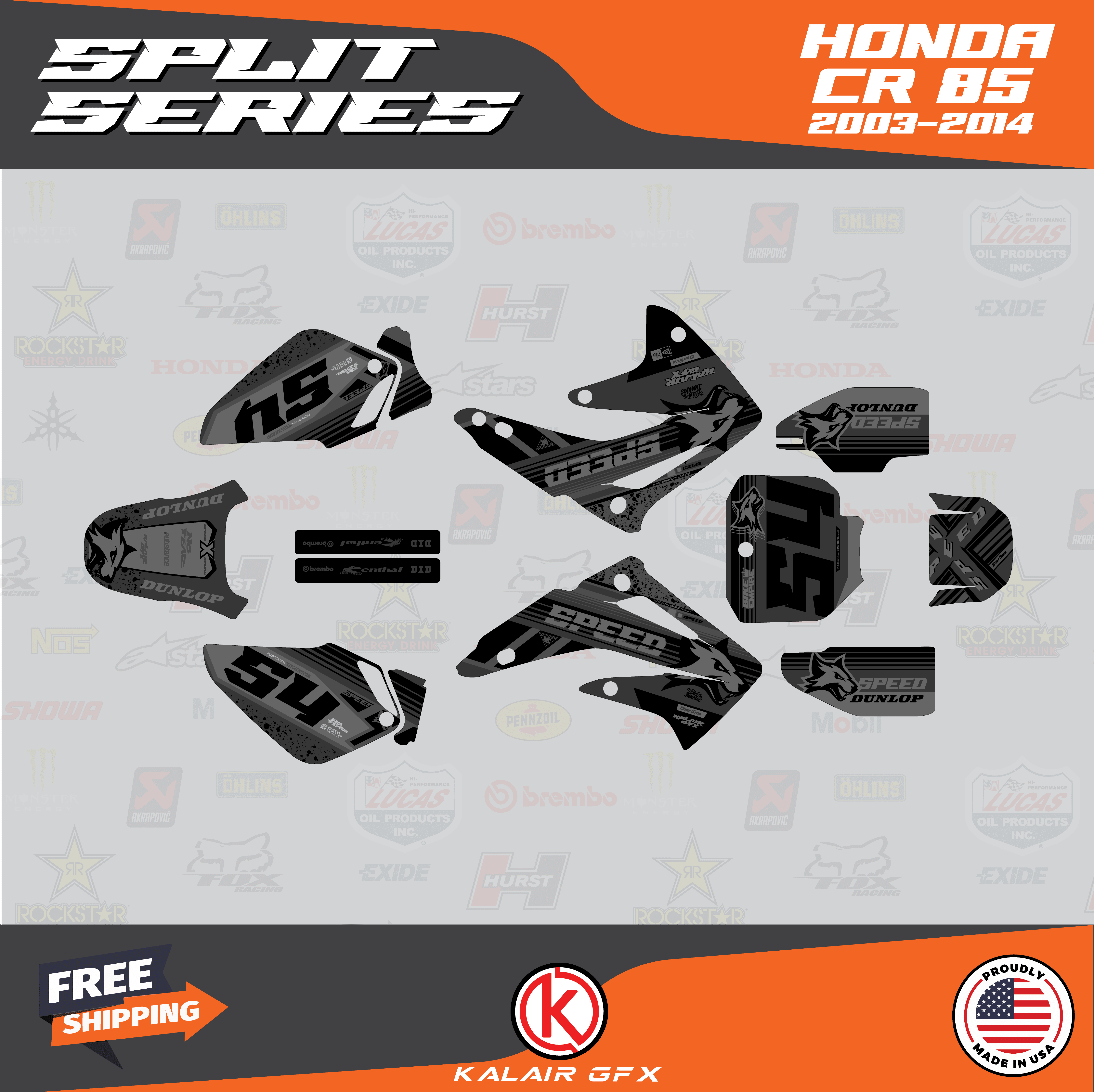 Kalair GFX Graphics Kit for Honda CR85 (2003-2014) Split Series ...
