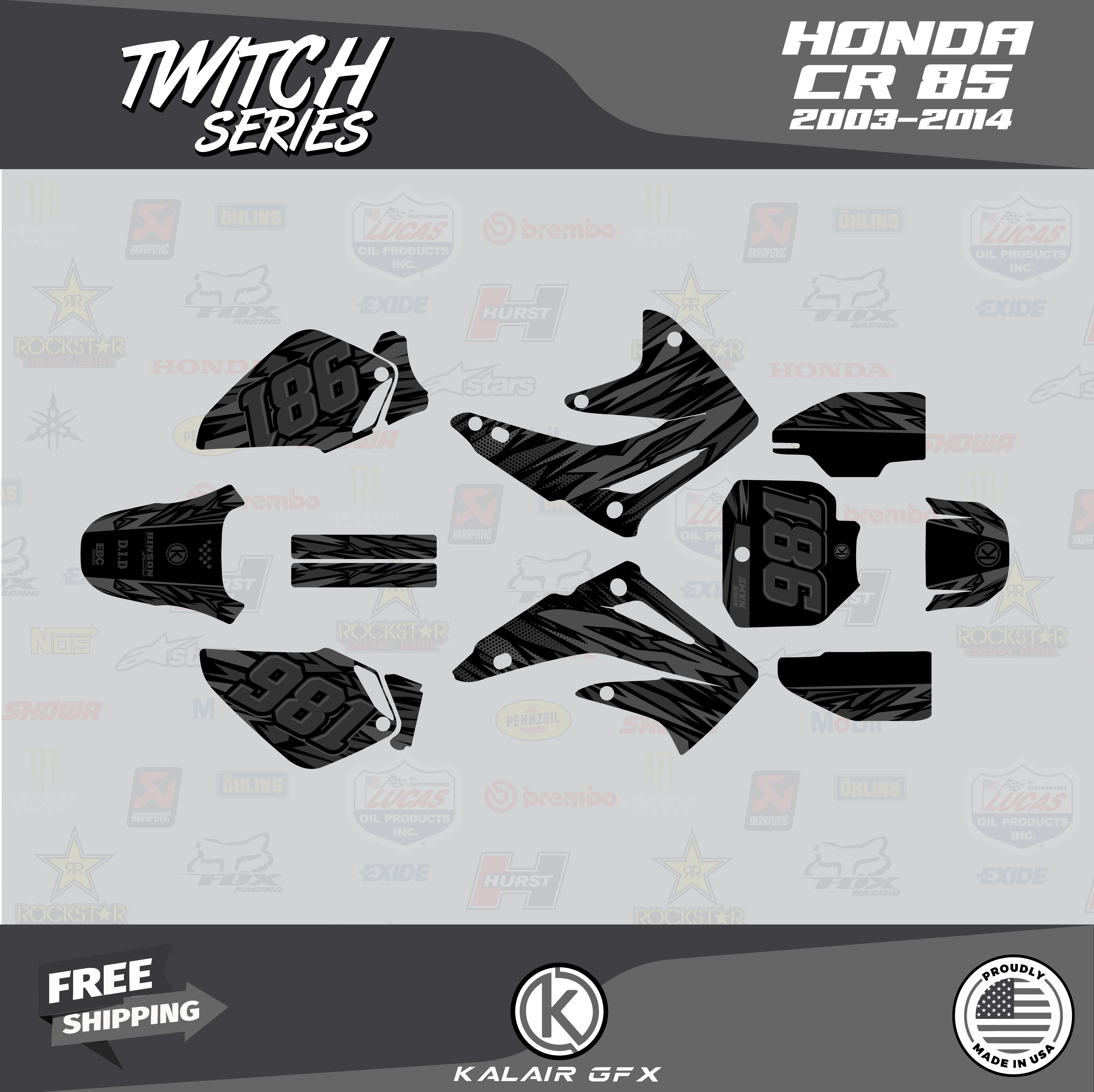 Kalair GFX Graphics Kit for Honda CR85 (2003-2014) Twitch Series ...