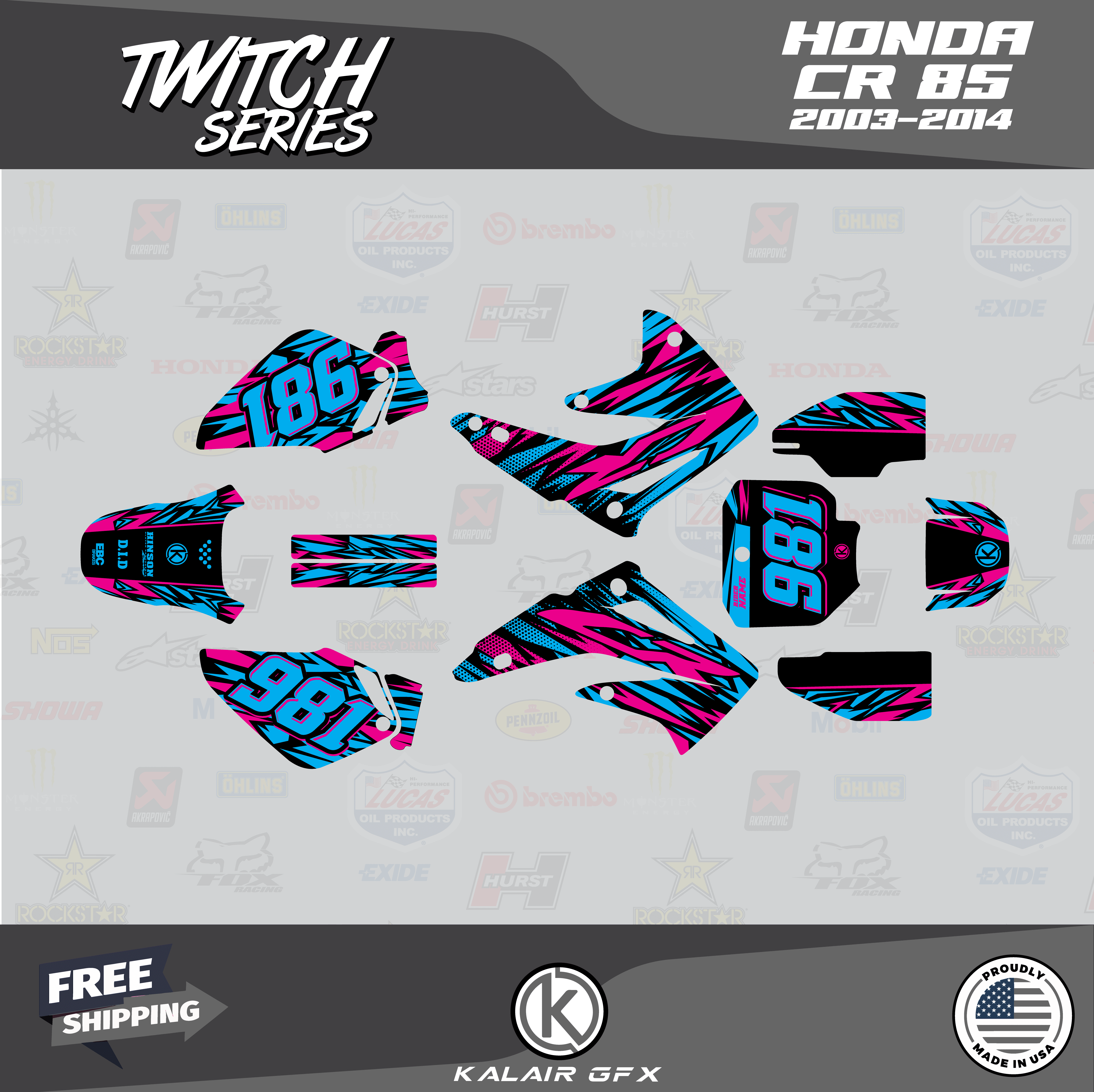 Kalair GFX Graphics Kit for Honda CR85 (2003-2014) Twitch Series ...