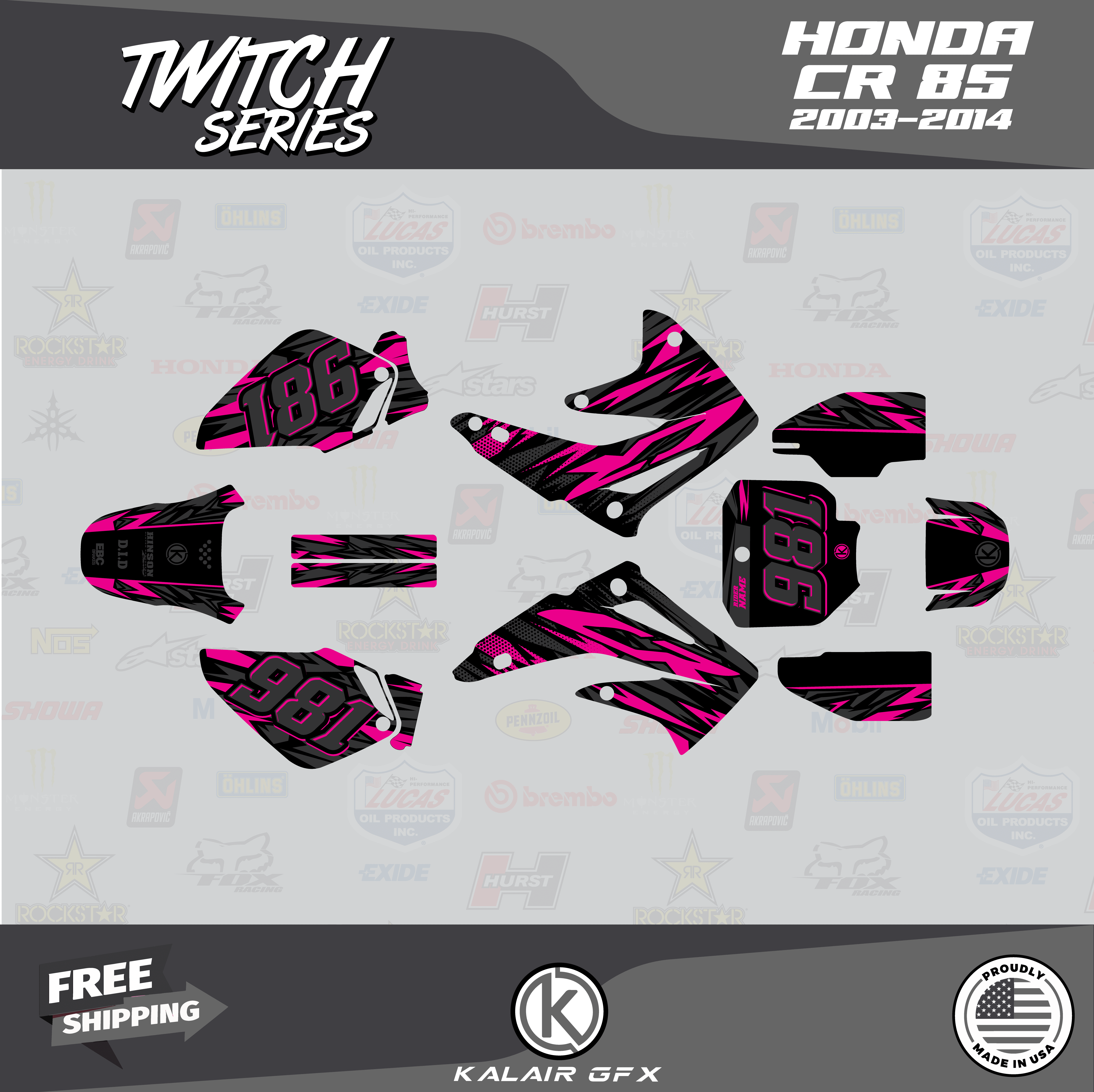 Kalair GFX Graphics Kit for Honda CR85 (2003-2014) Twitch Series ...
