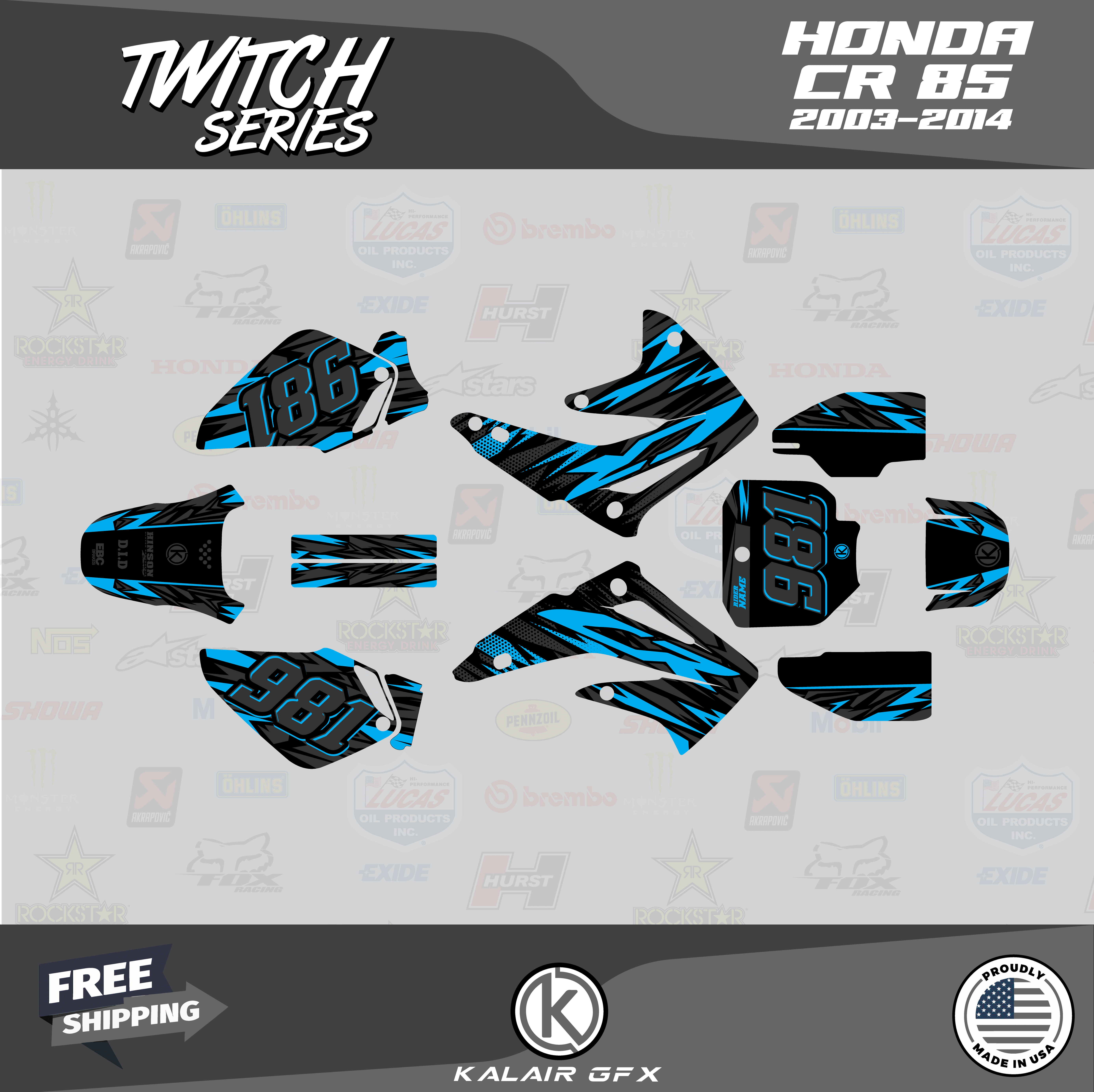 Kalair GFX Graphics Kit for Honda CR85 (2003-2014) Twitch Series ...