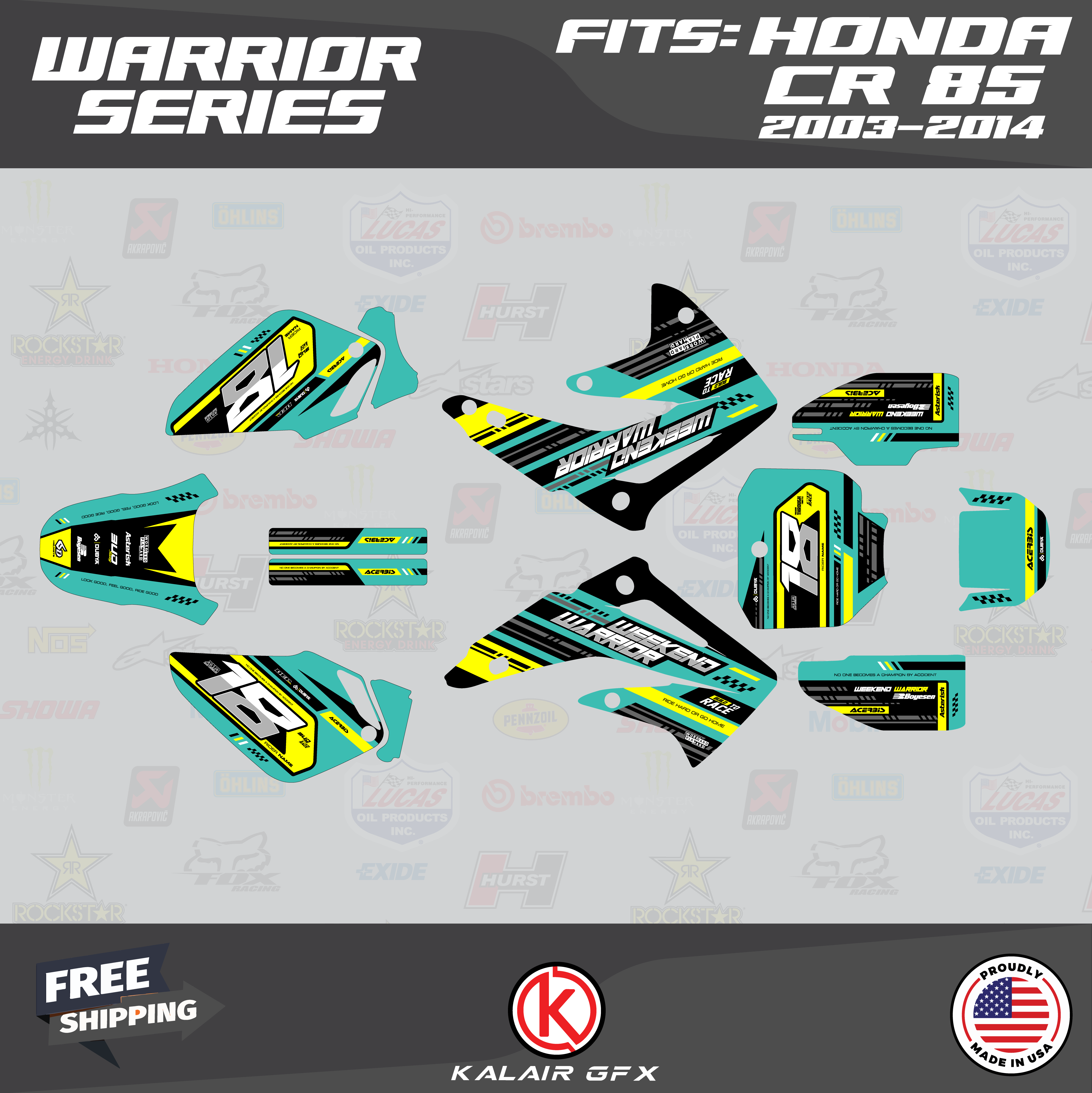 Kalair GFX Graphics Kit for Honda CR85 (2003-2014) Warrior Series ...