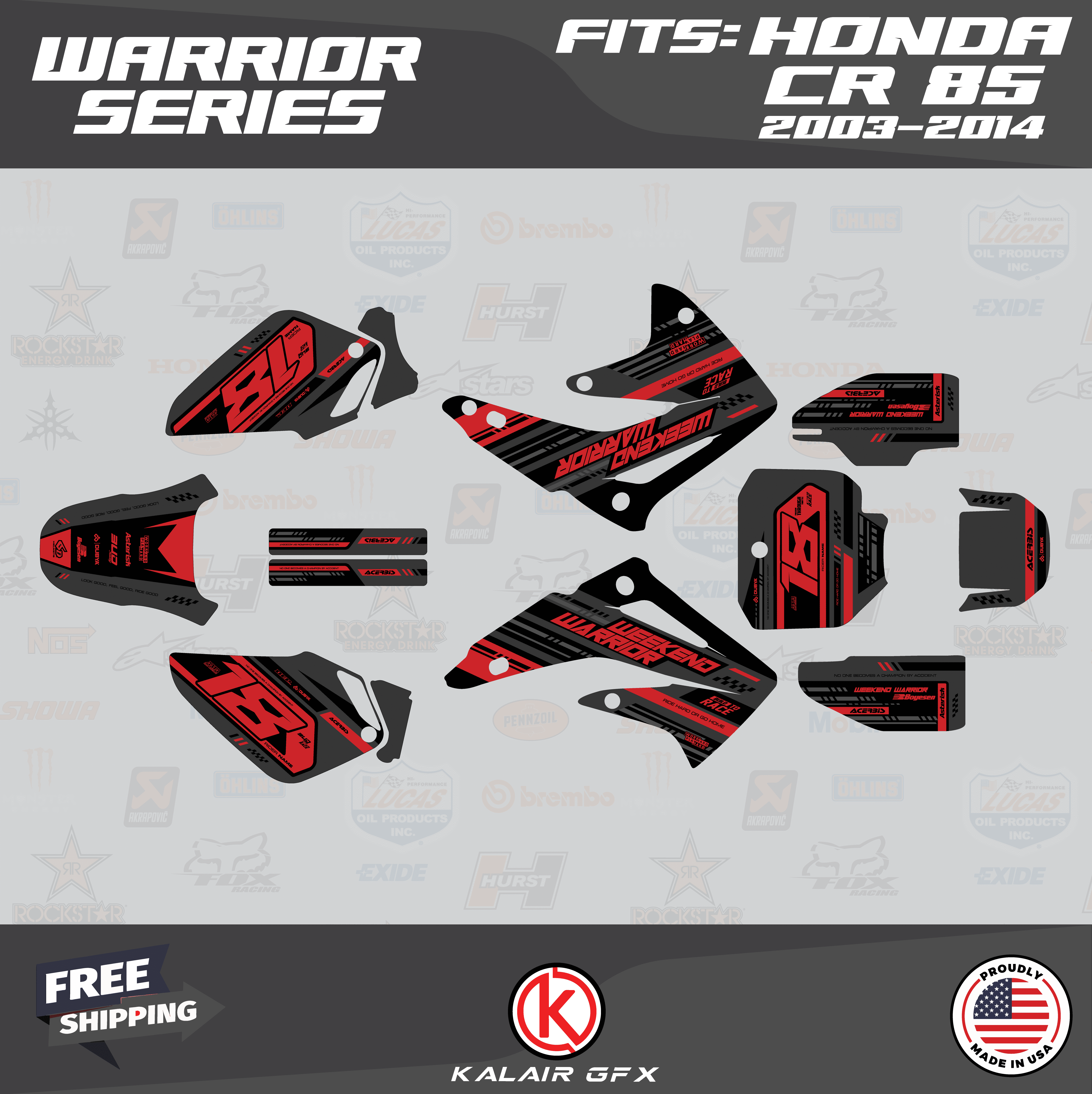 Kalair GFX Graphics Kit for Honda CR85 (2003-2014) Warrior Series ...
