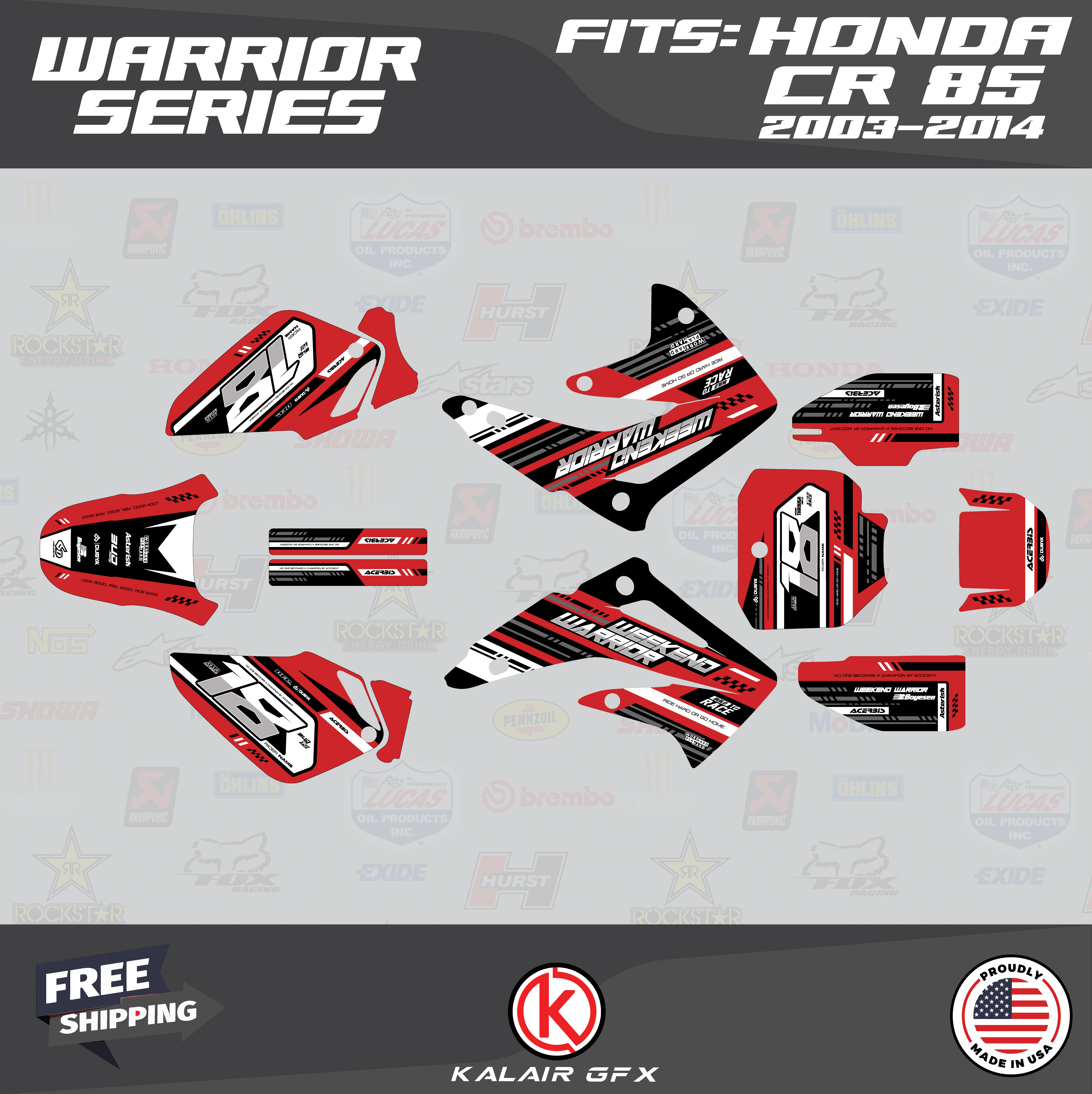 Kalair GFX Graphics Kit for Honda CR85 (2003-2014) Warrior Series ...