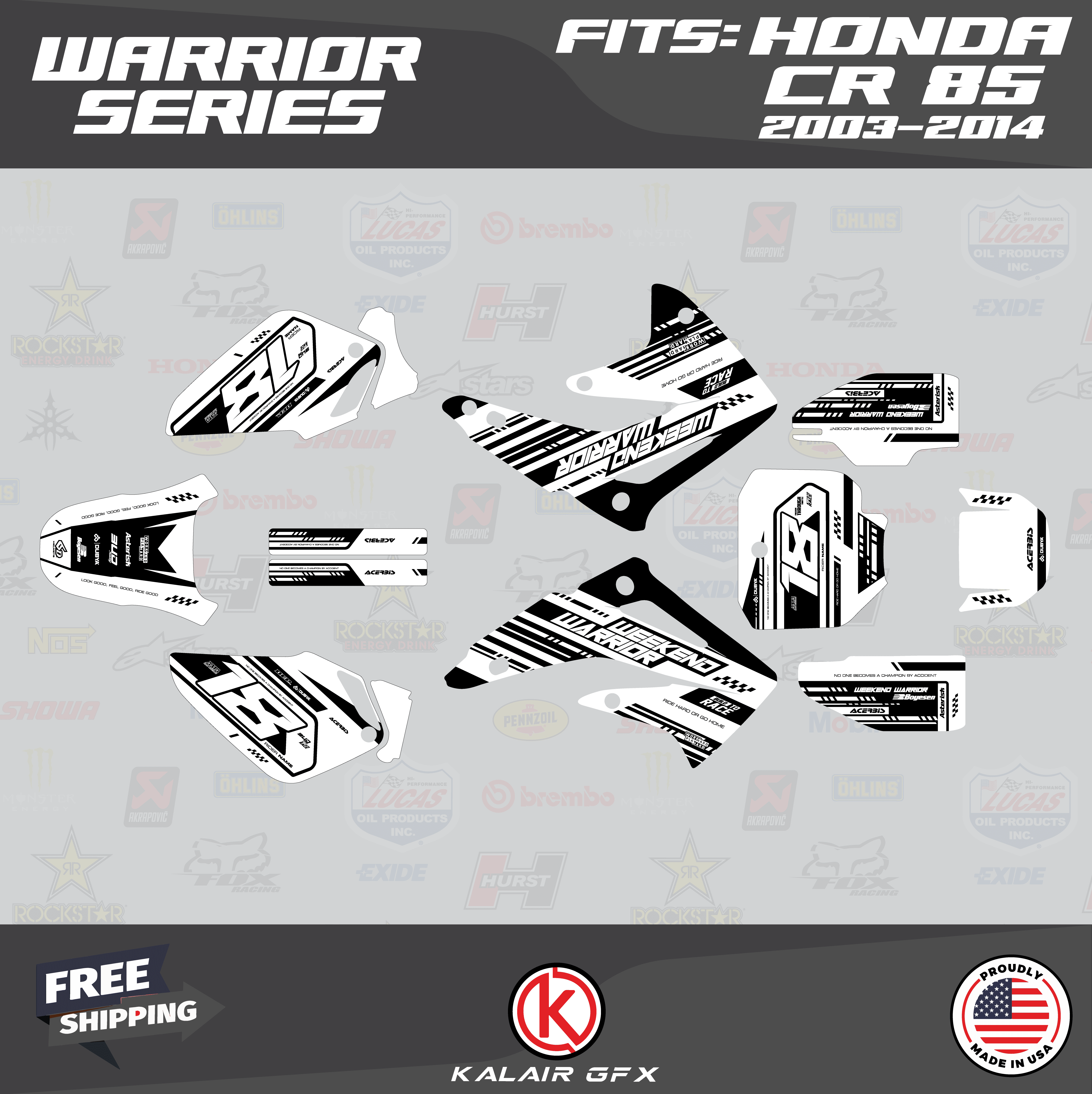 Kalair GFX Graphics Kit for Honda CR85 (2003-2014) Warrior Series ...