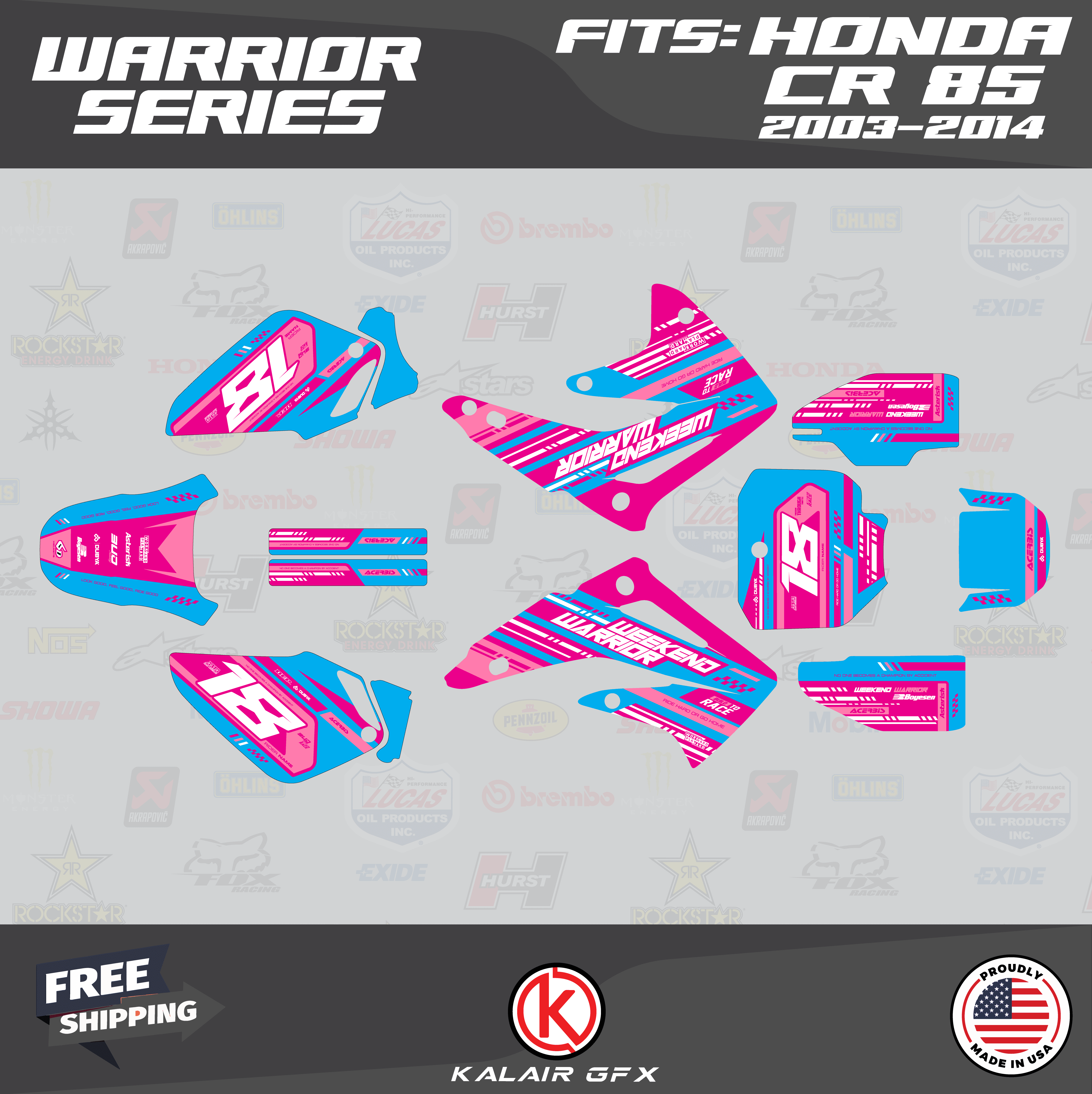 Kalair GFX Graphics Kit for Honda CR85 (2003-2014) Warrior Series ...