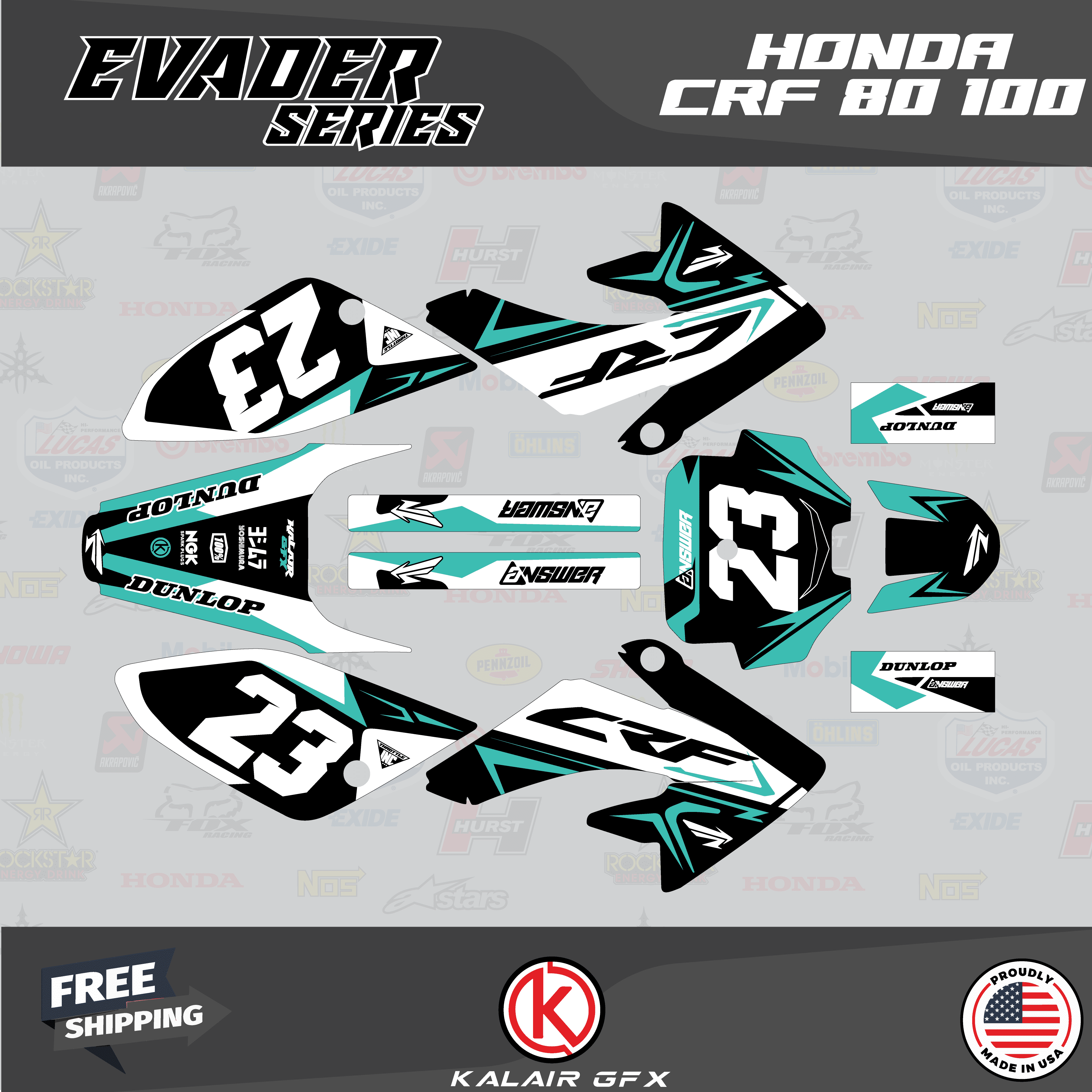 Kalair GFX Graphics Kit for Honda CRF100 (2004-2010) Evader Series ...