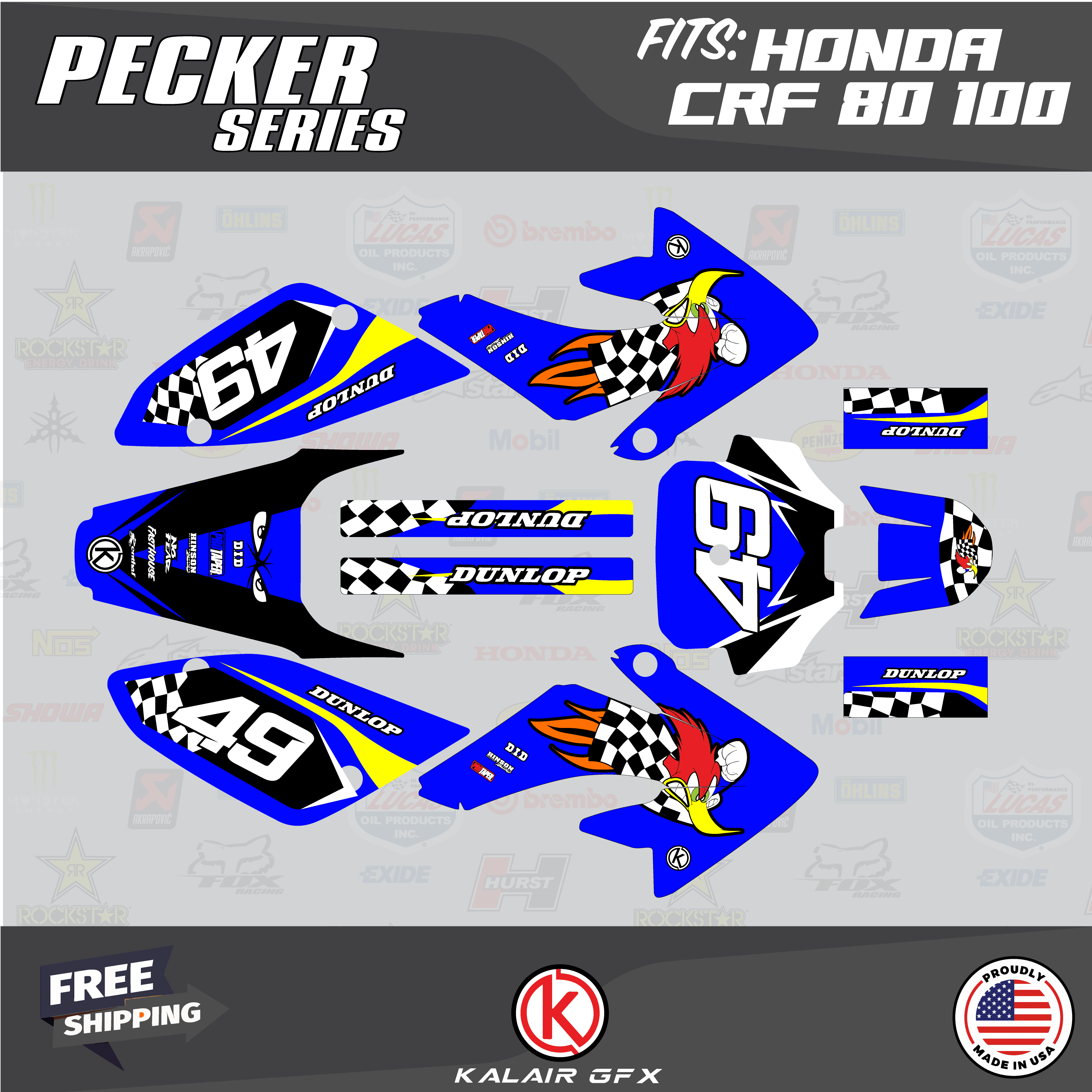 Kalair GFX Graphics Kit for Honda CRF100 (2004-2010) Pecker Series ...