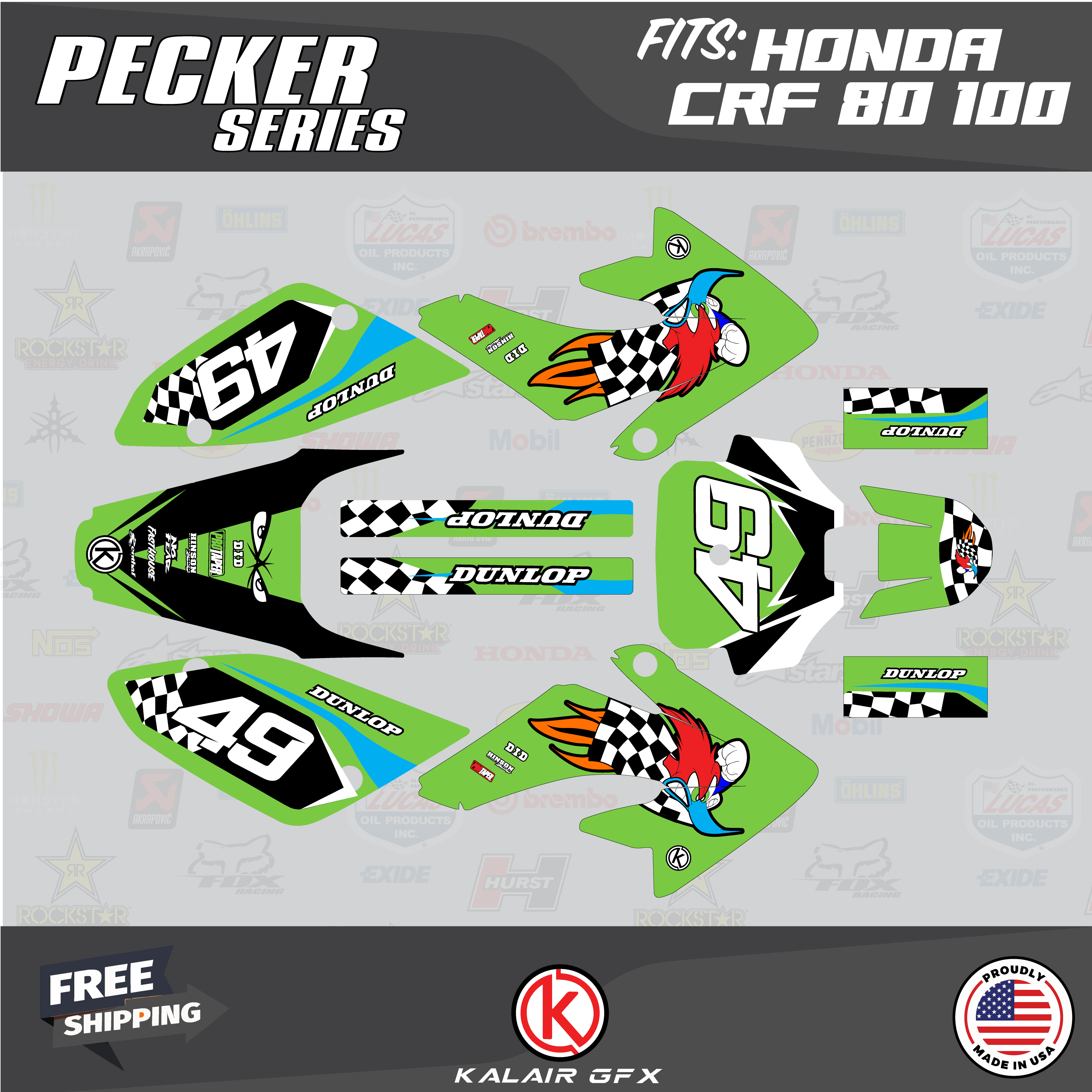 Kalair GFX Graphics Kit for Honda CRF100 (2004-2010) Pecker Series ...