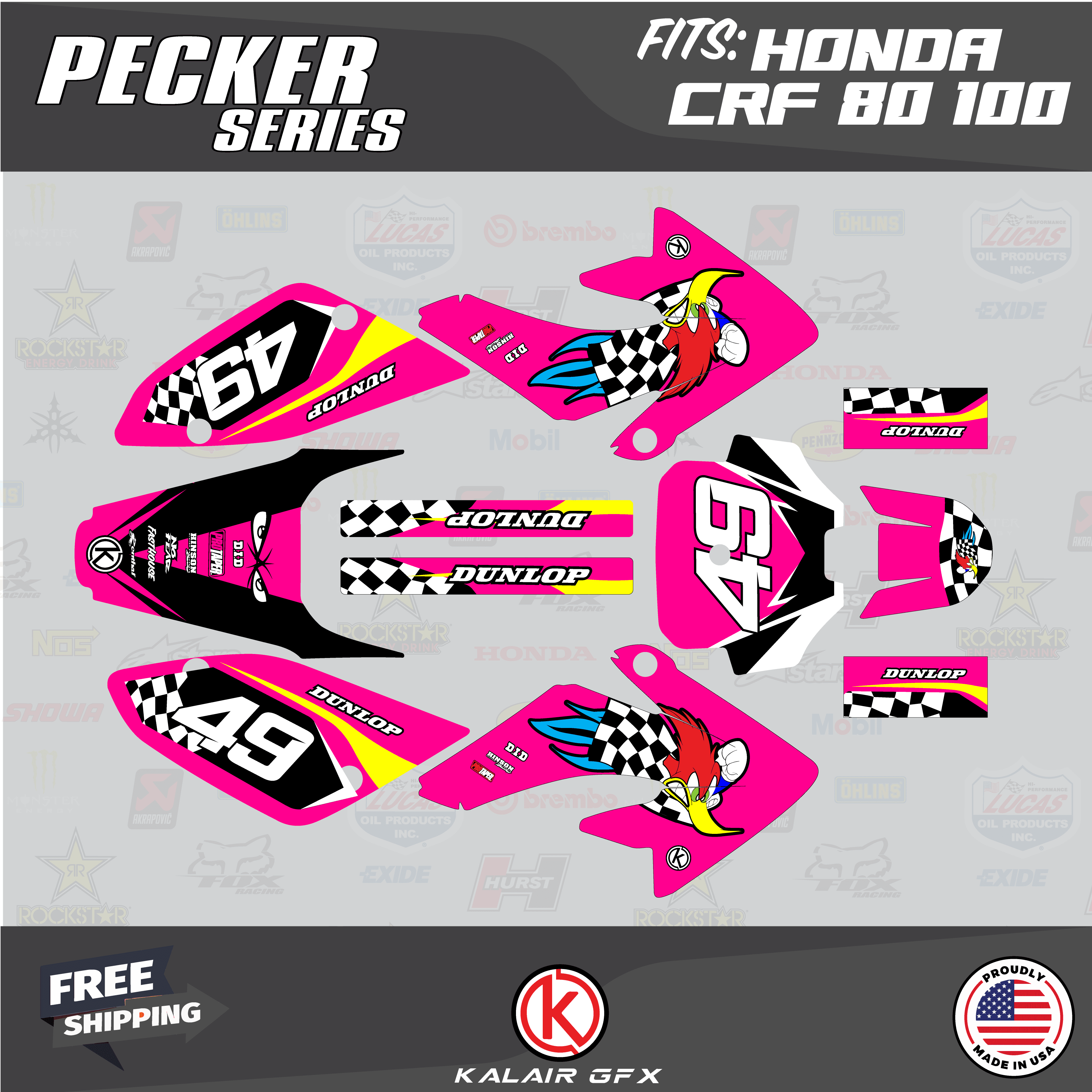 Kalair GFX Graphics Kit for Honda CRF100 (2004-2010) Pecker Series ...