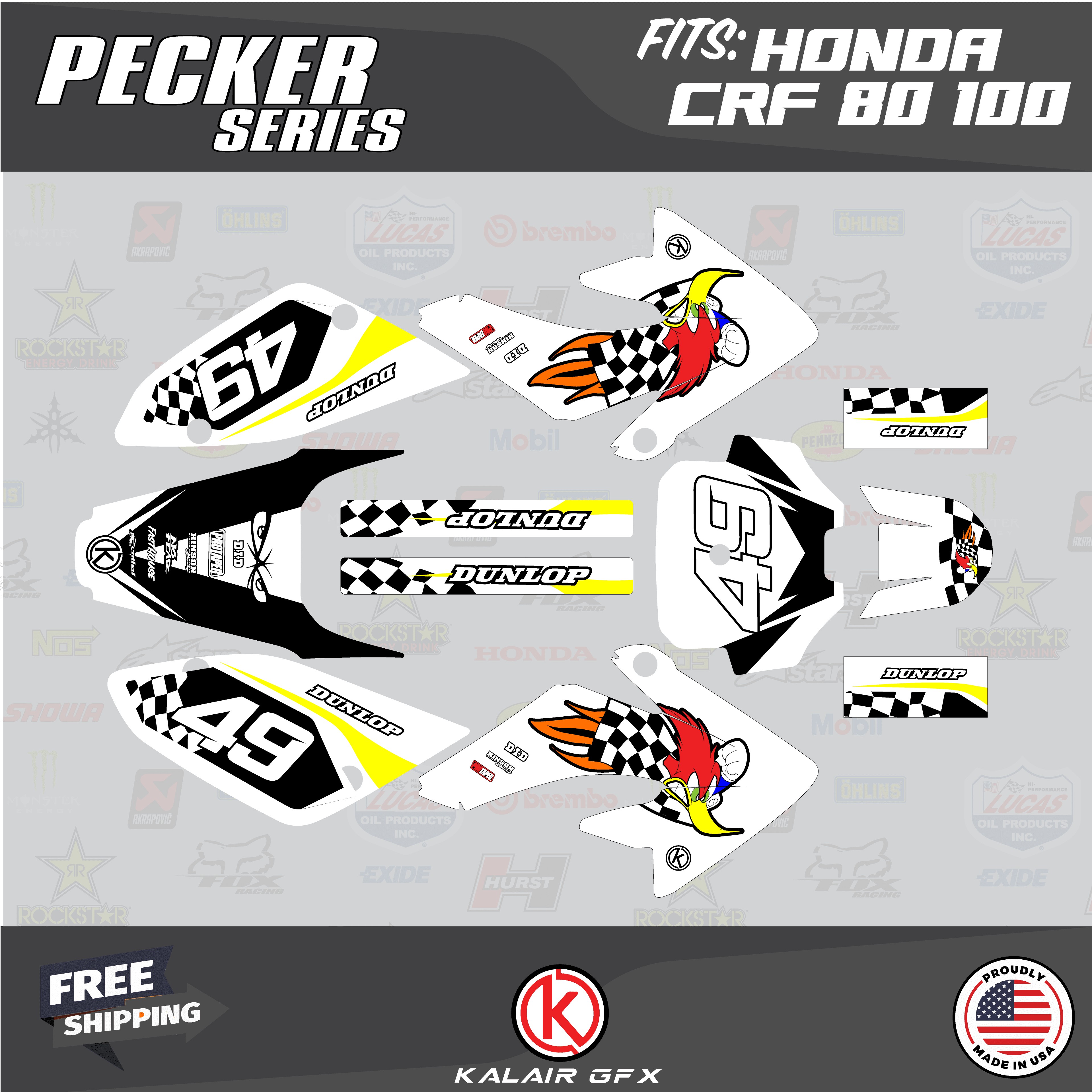 Kalair GFX Graphics Kit for Honda CRF100 (2004-2010) Pecker Series ...
